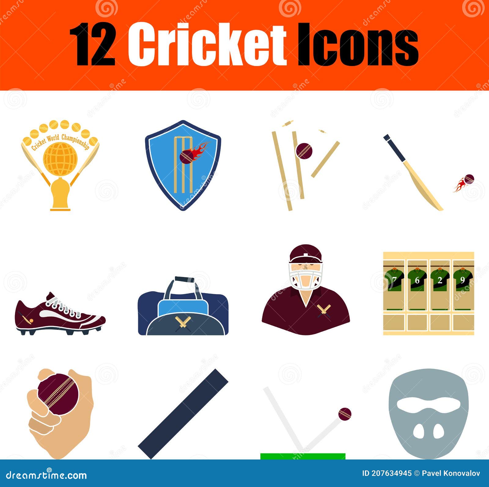 Cricket Icon Set stock vector. Illustration of color - 207634945