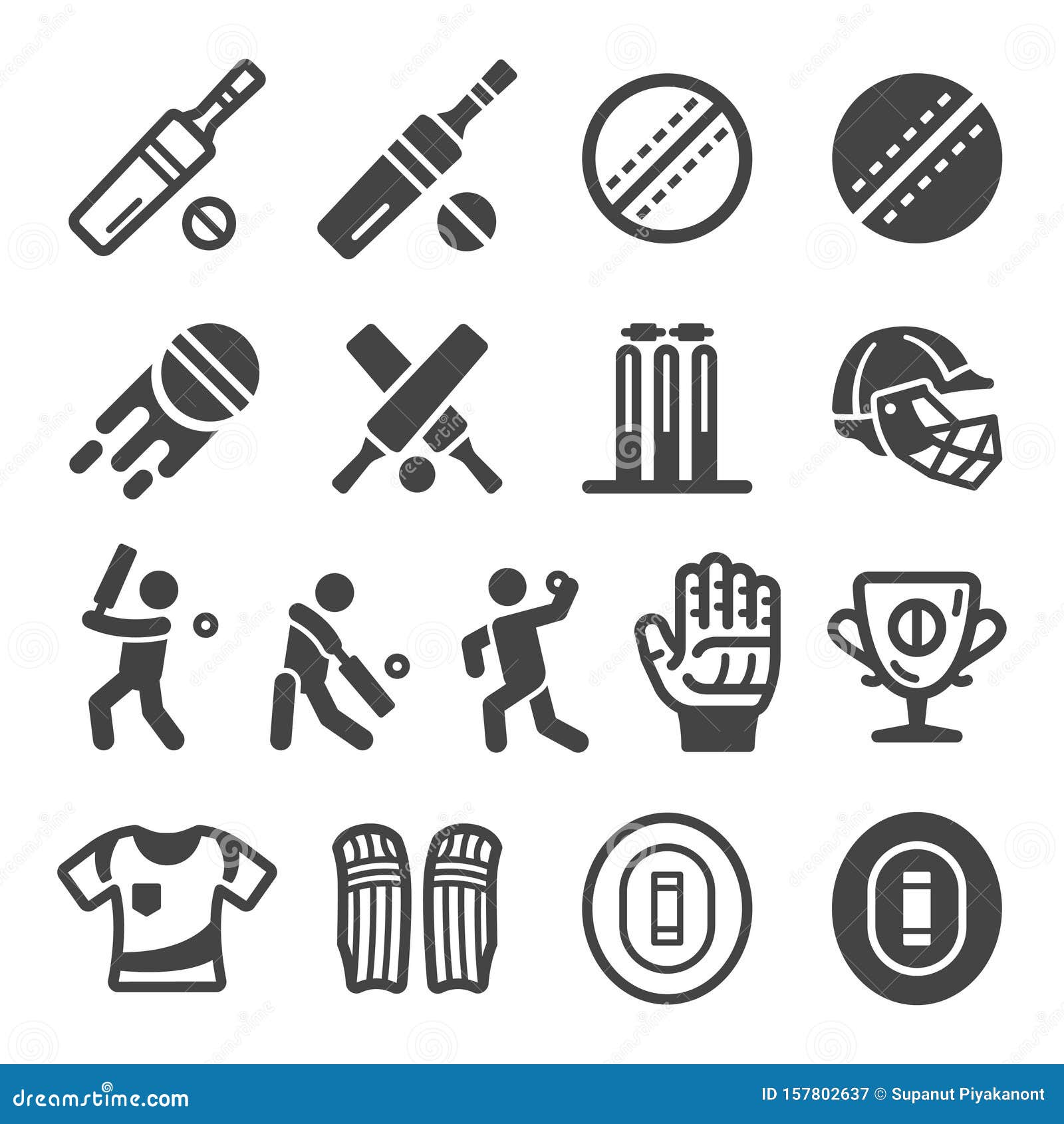 Cricket icon set stock vector. Illustration of plan - 157802637