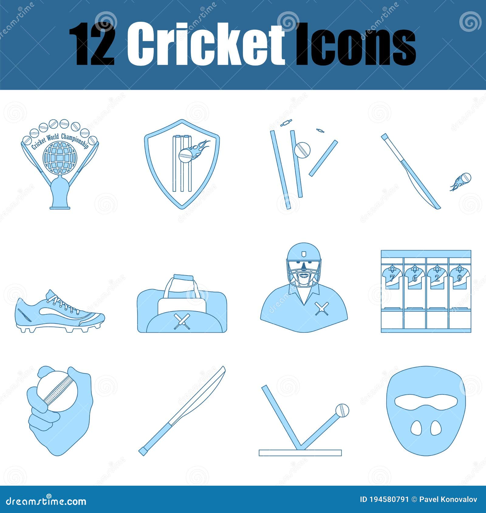 Cricket Icon Set stock vector. Illustration of league - 194580791