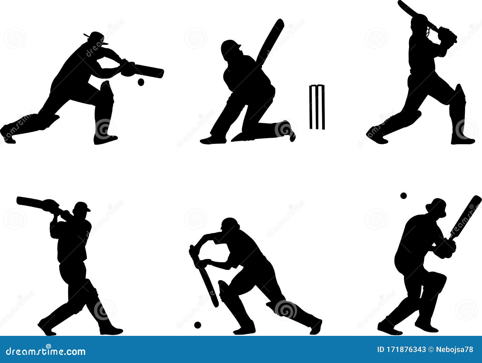 Cricket Players Silhouettes Stock Vector - Illustration of cricket ...