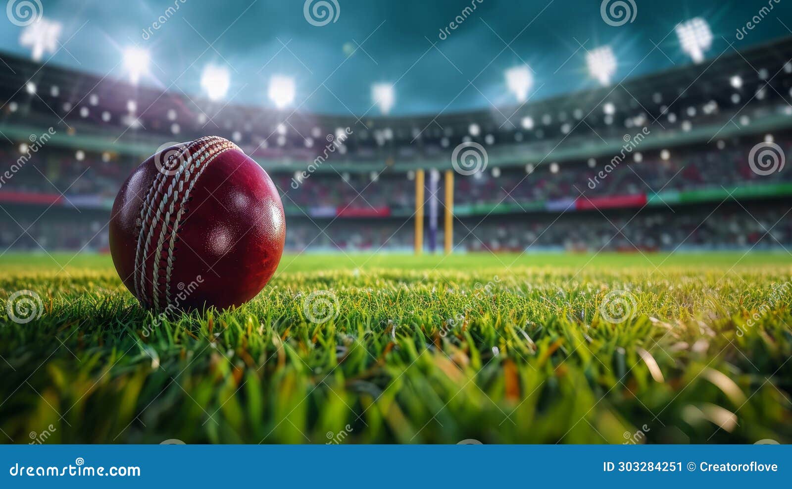 Cricket Red Ball on Cricket Stadium Stock Illustration - Illustration ...