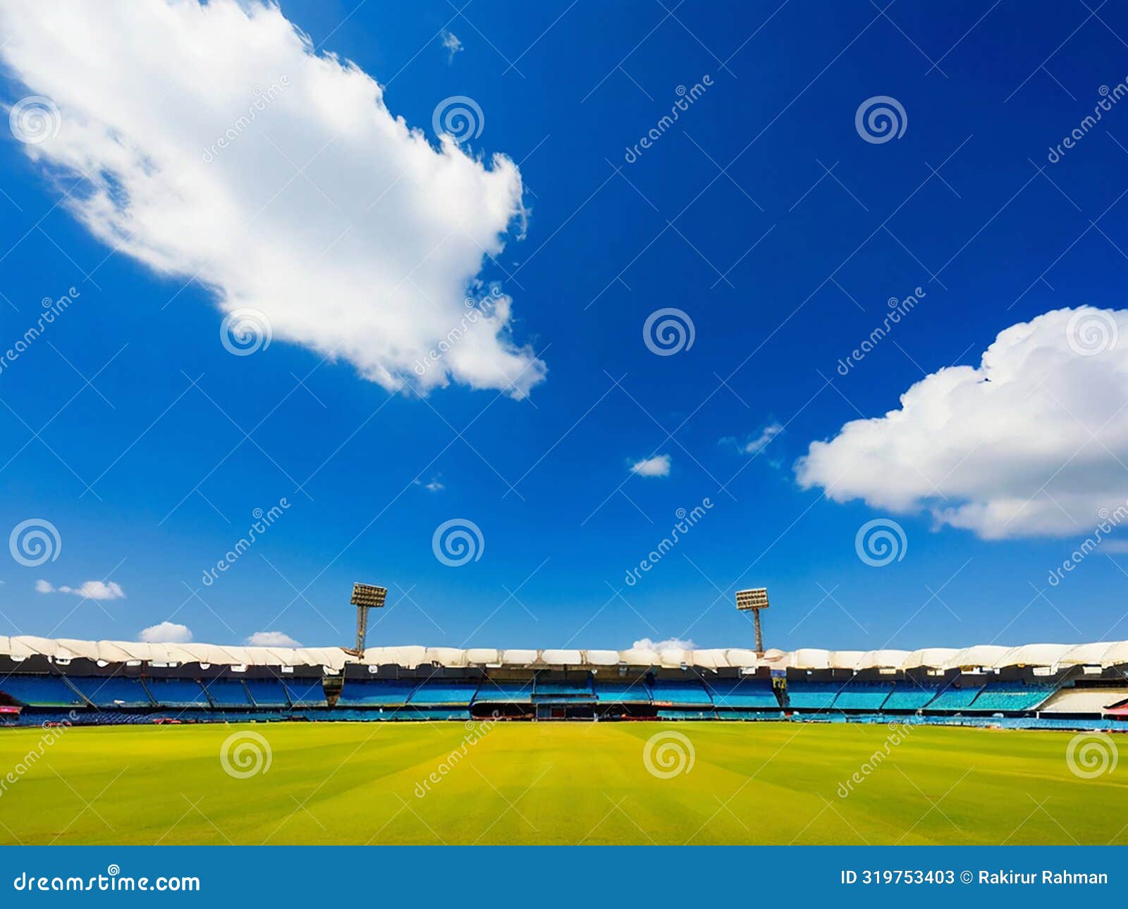 Cricket Stadium with Blue Sky Background, AI-Generated, Generated Ai ...