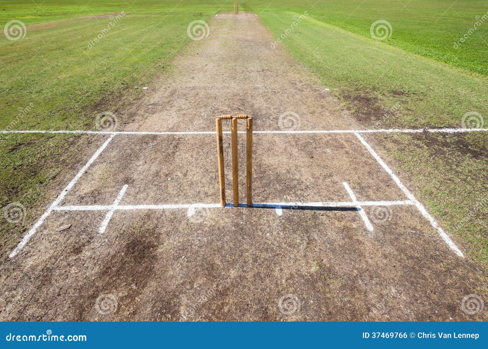 Cricket Wickets Playing Pitch Grounds Stock Photo - Image of lines ...