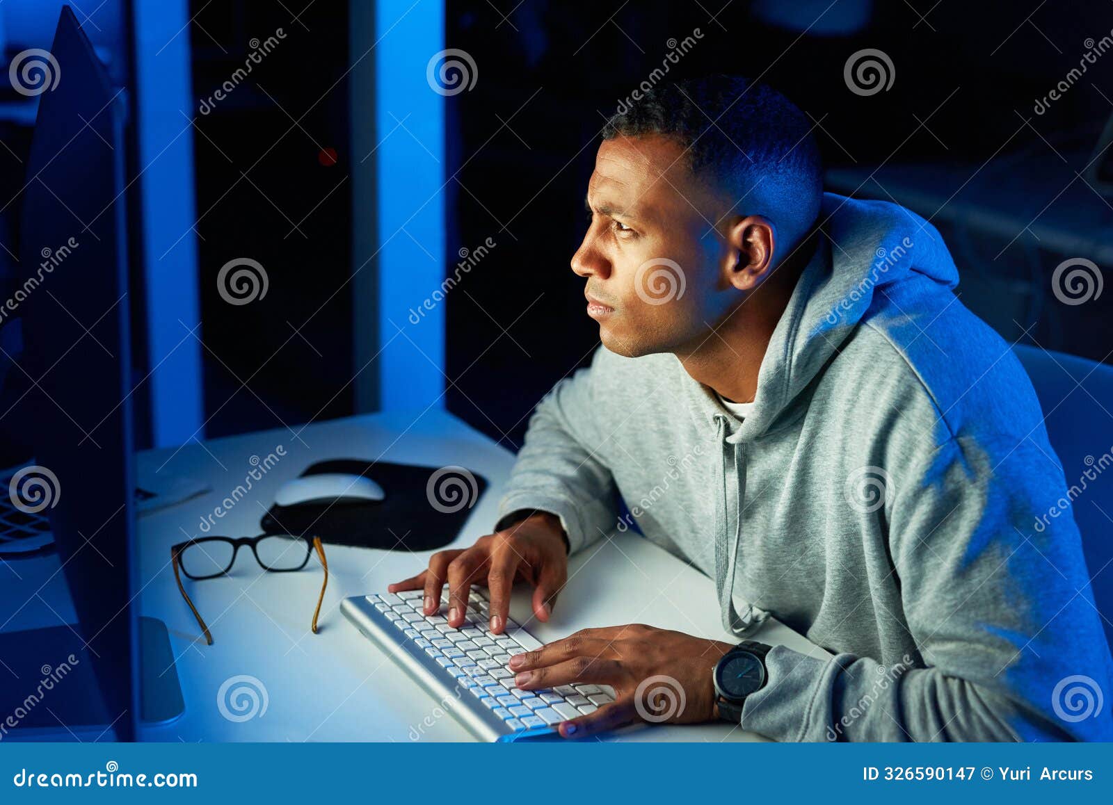 Crime, Black Man or Hacker Stealing on Computer for Cyber Scam, Malware ...