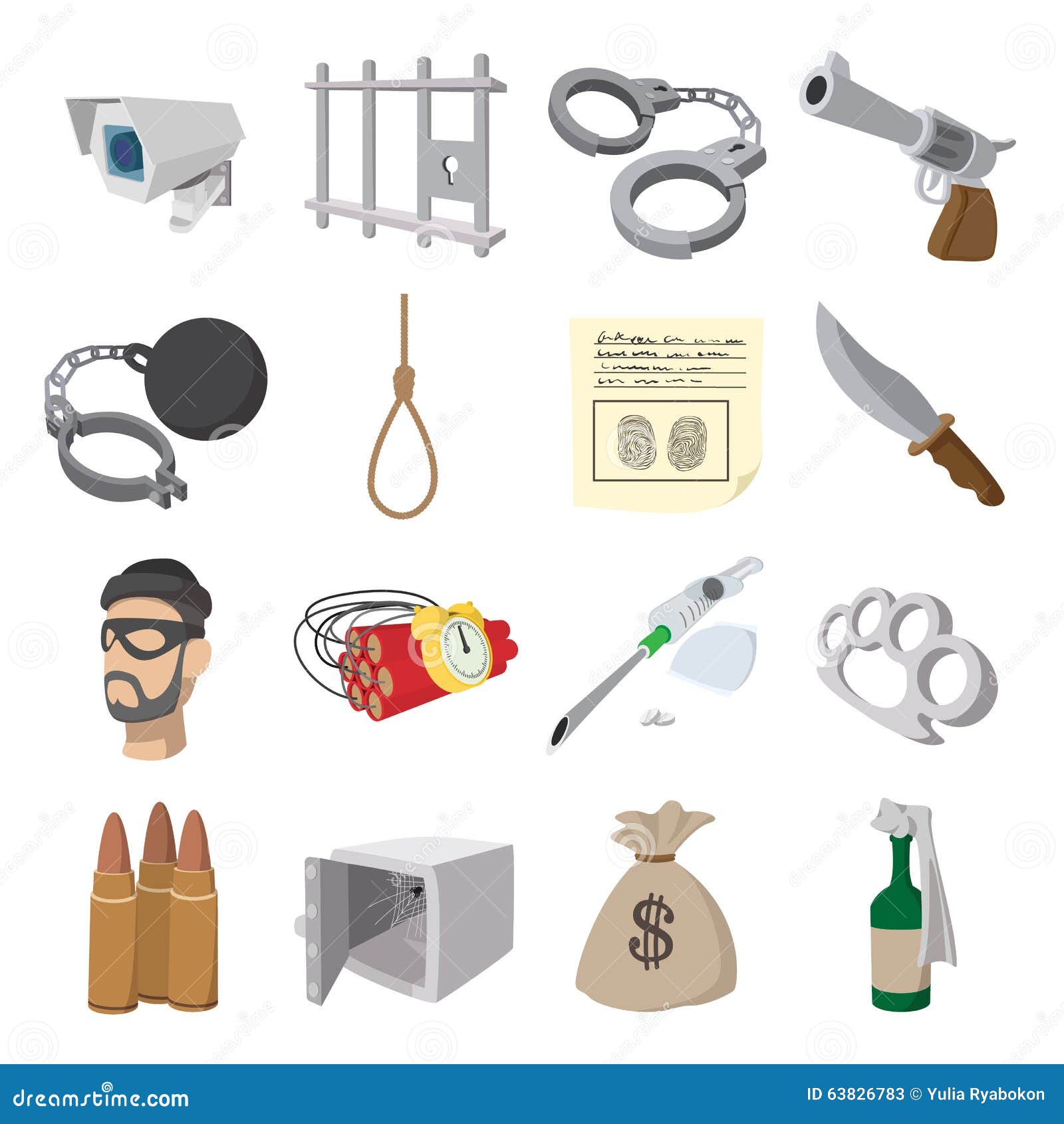 Crime cartoon icons stock vector. Illustration of icon - 63826783