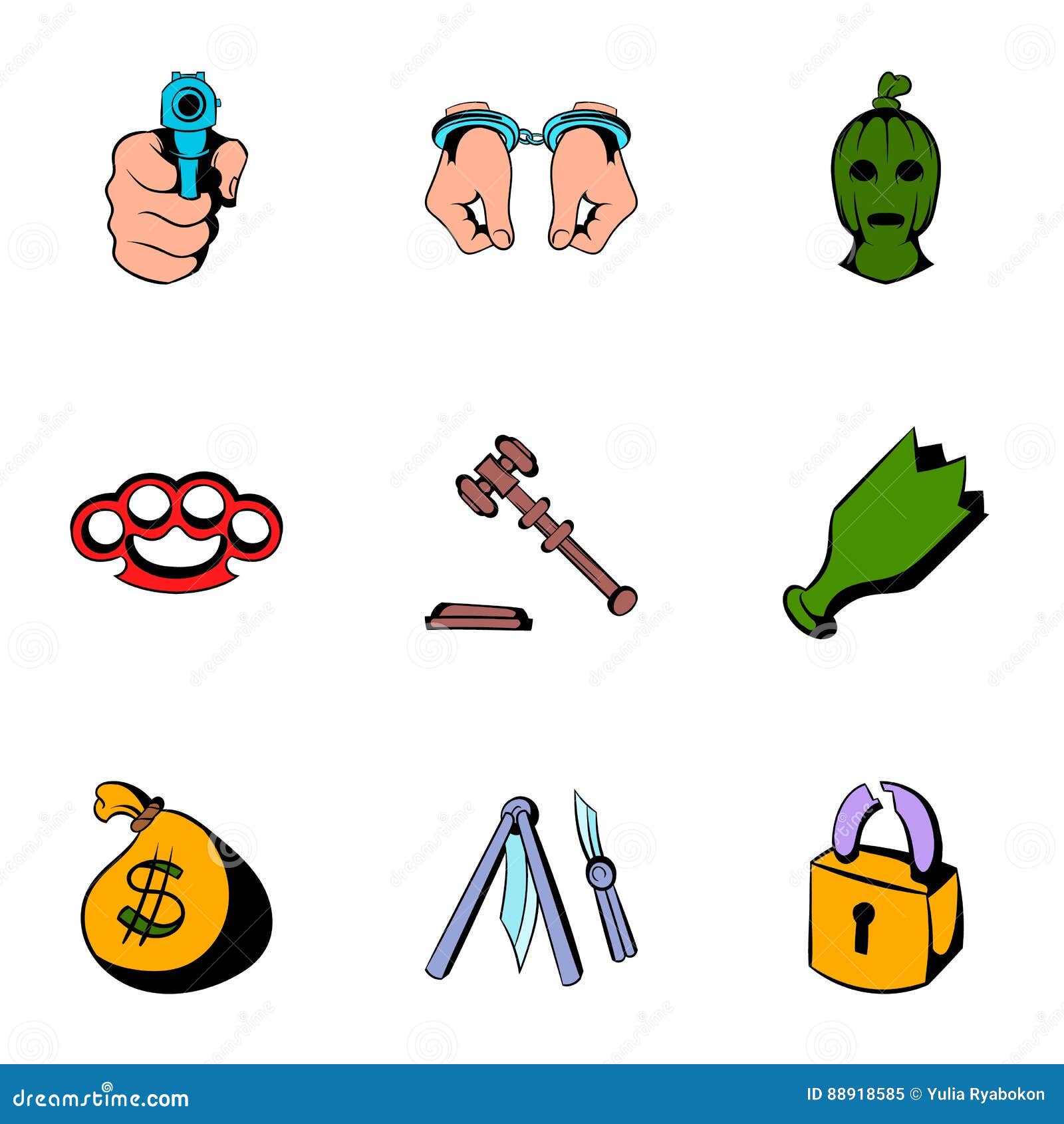 Crime Icons Set, Cartoon Style Stock Vector - Illustration of criminal ...