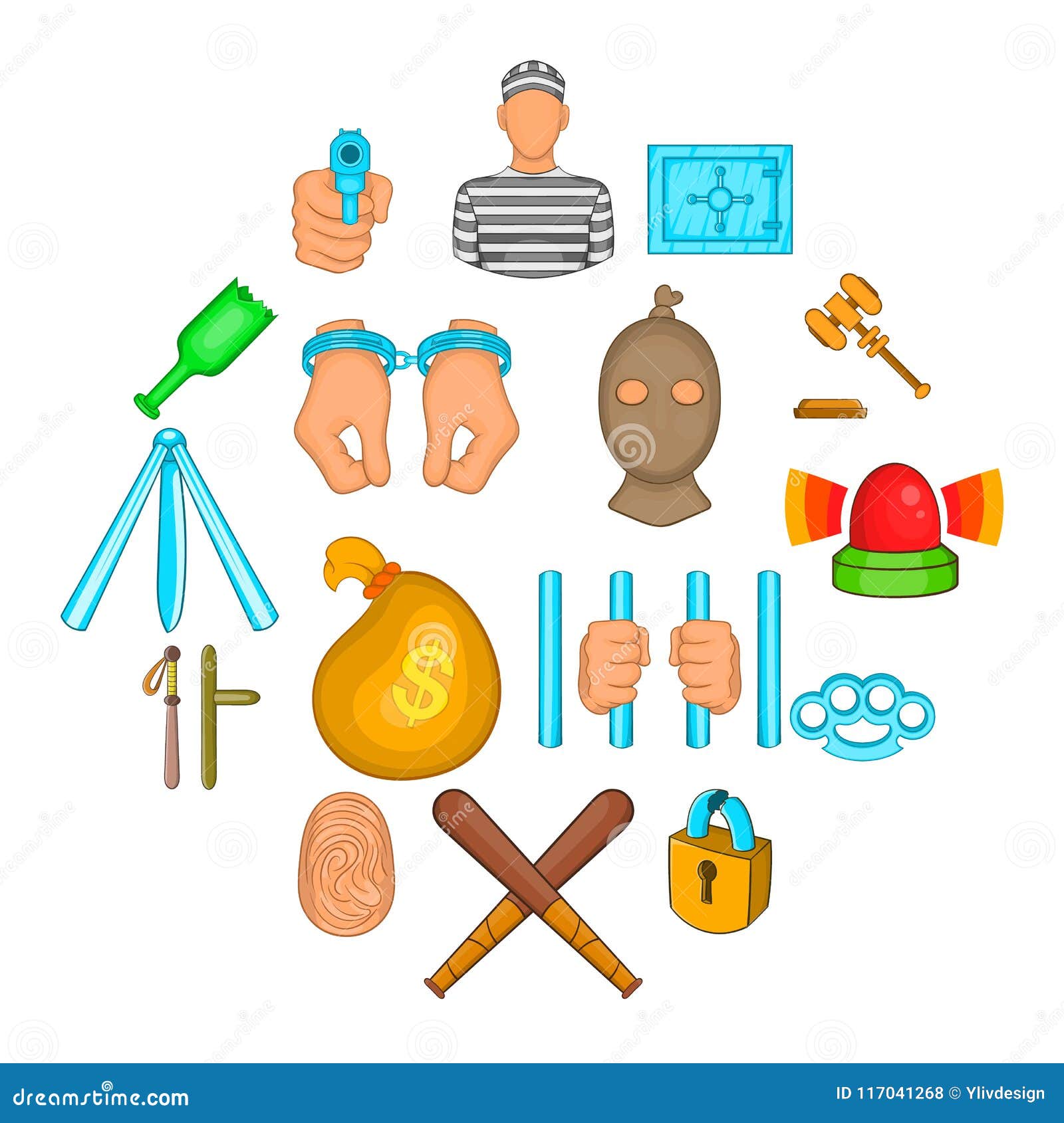 Crime Icons Set, Cartoon Style Stock Vector - Illustration of element ...