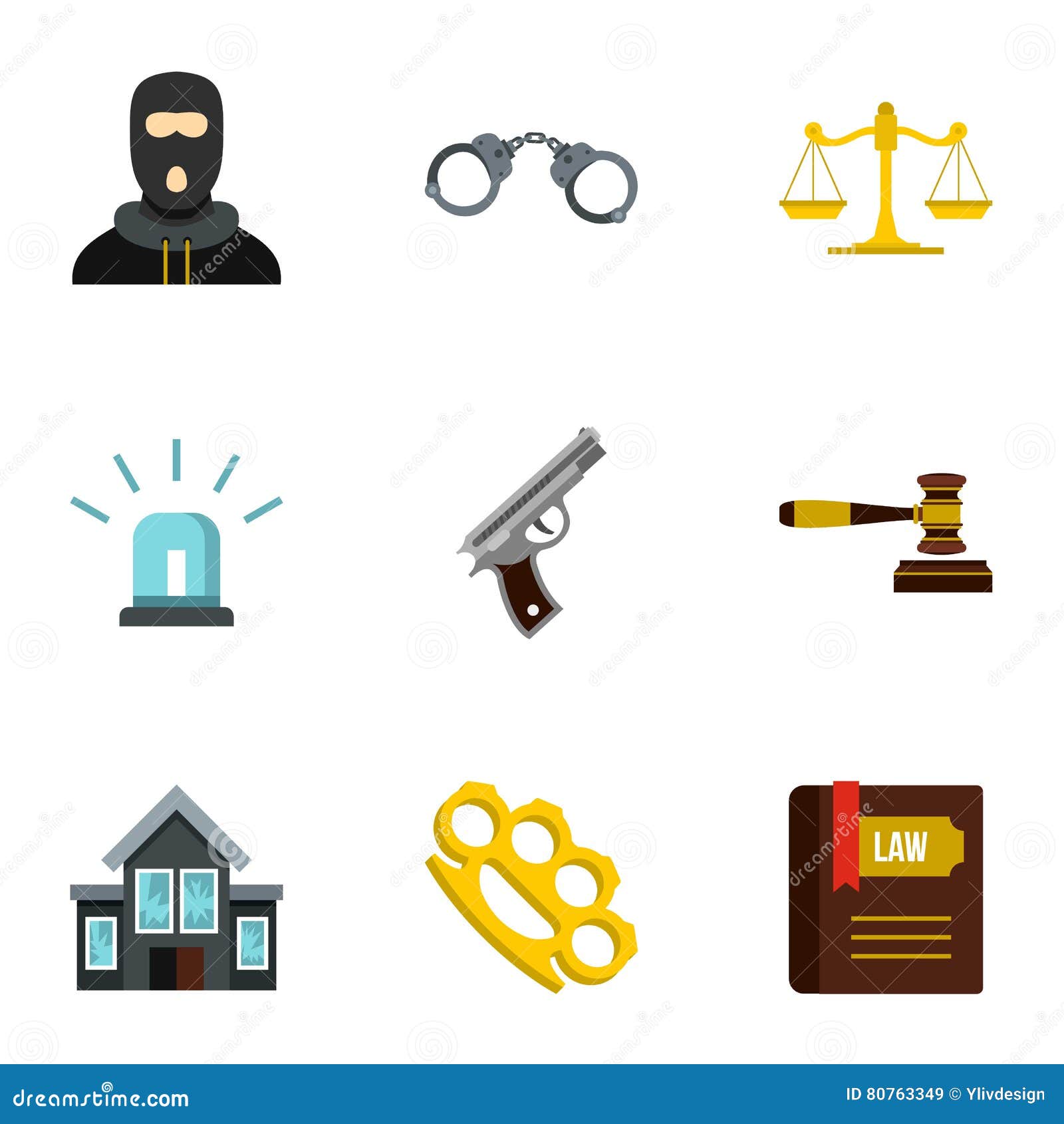 Crime Icons Set, Flat Style Stock Vector - Illustration of mysterious ...