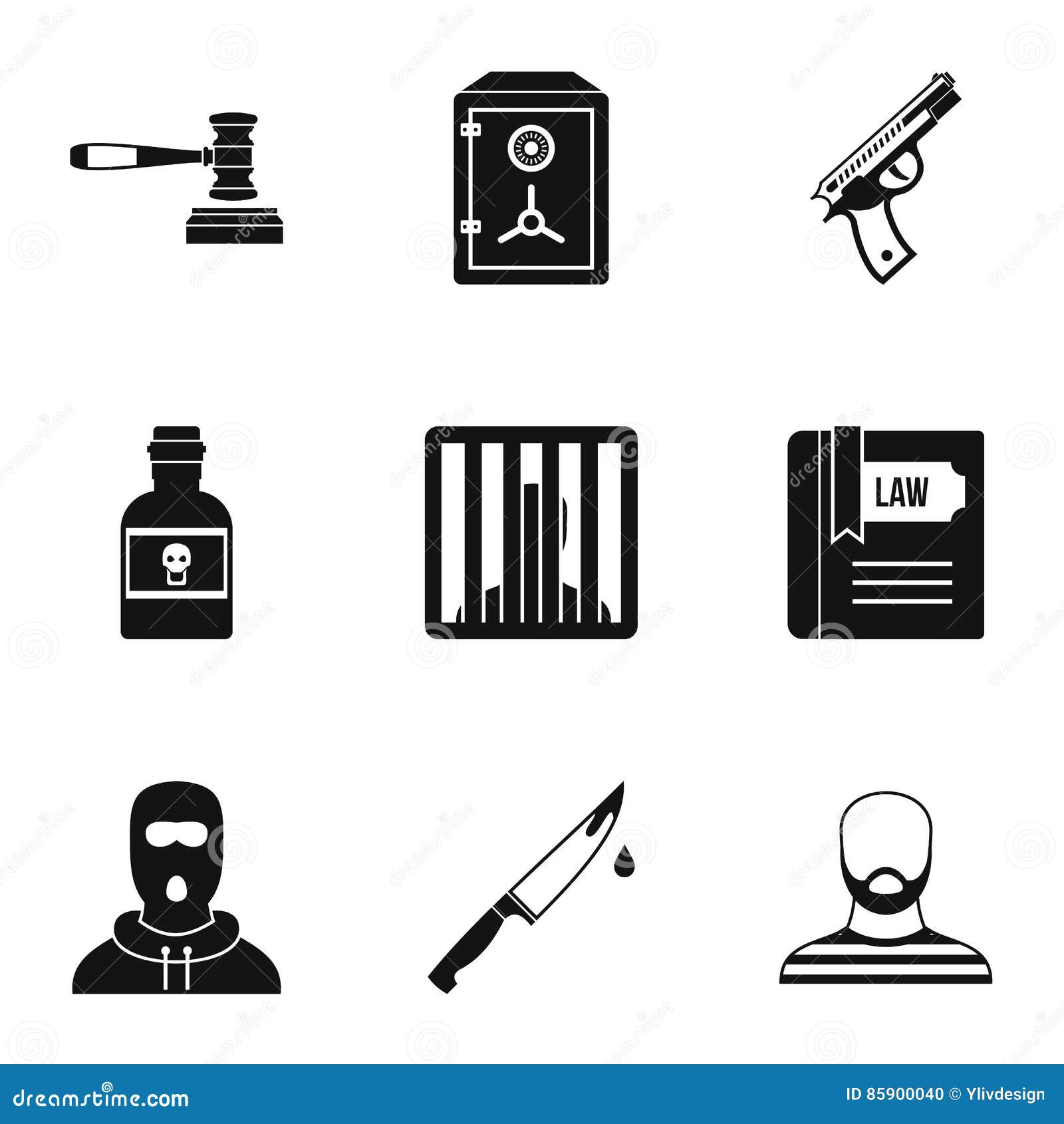 Crime Icons Set, Simple Style Stock Vector - Illustration of mysterious ...