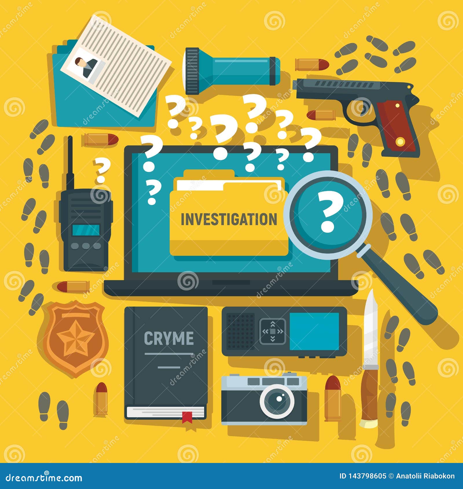 Crime Investigation Concept Background, Flat Style Stock Vector ...