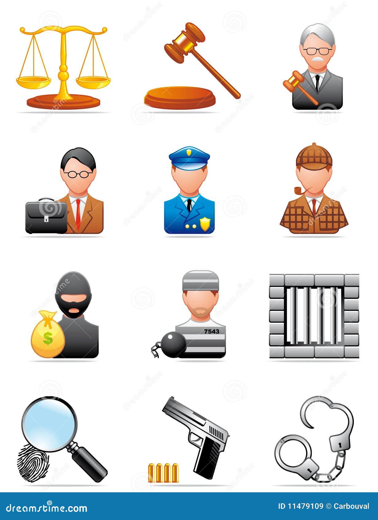 Crime and justice icons stock illustration. Illustration of gavel ...