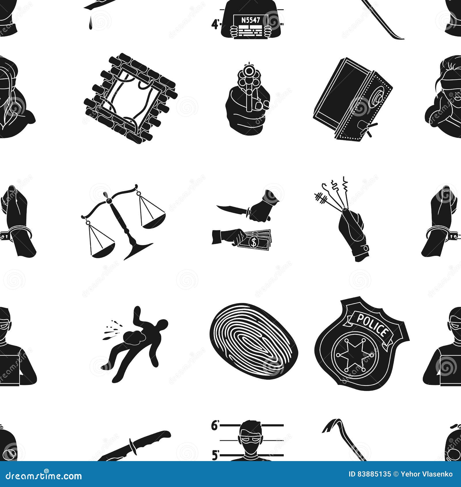 Crime Pattern Icons In Black Style Big Collection Of Crime Vector