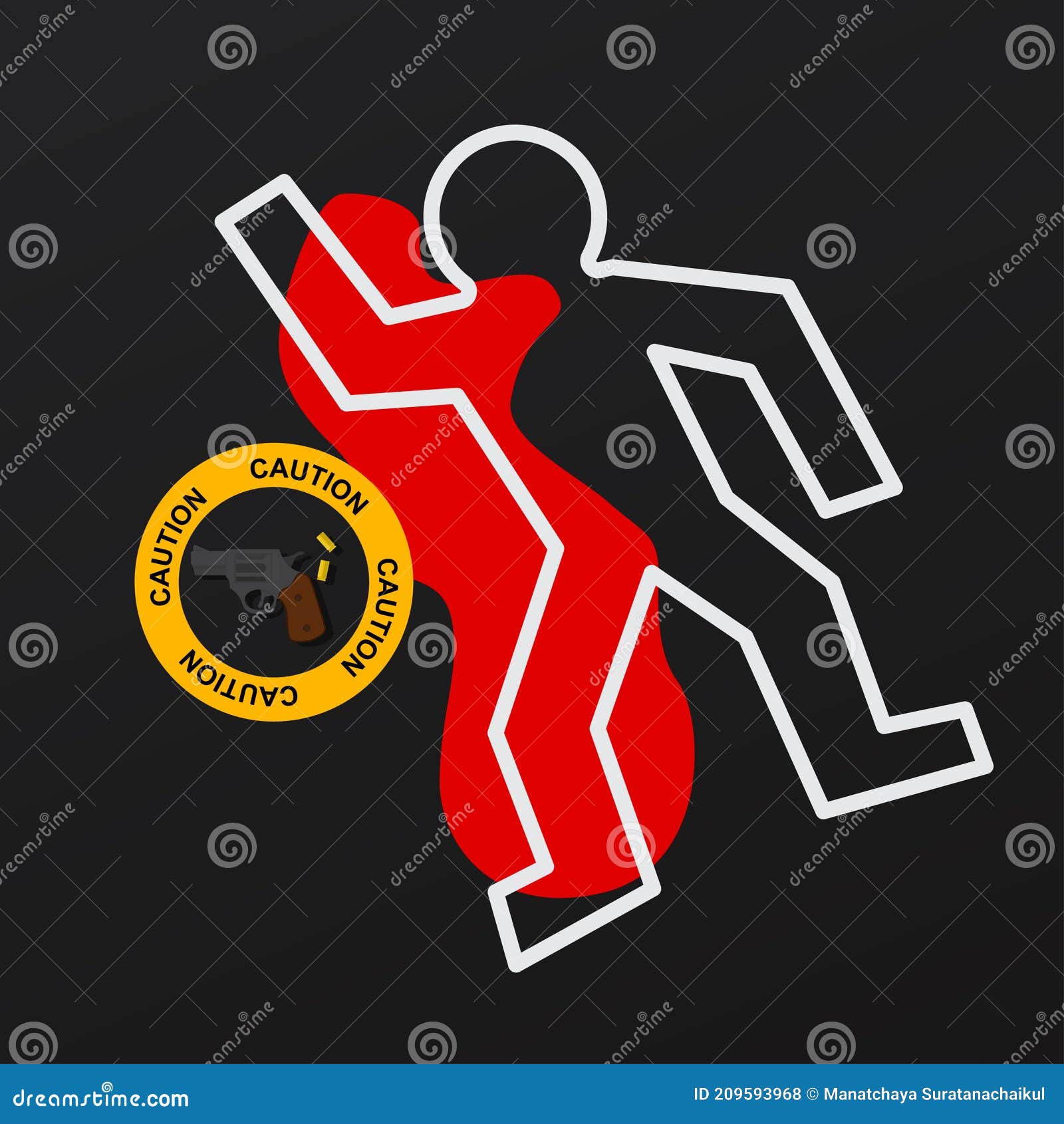 Crime Scene with a Chalk Outline Stock Vector - Illustration of chalk ...