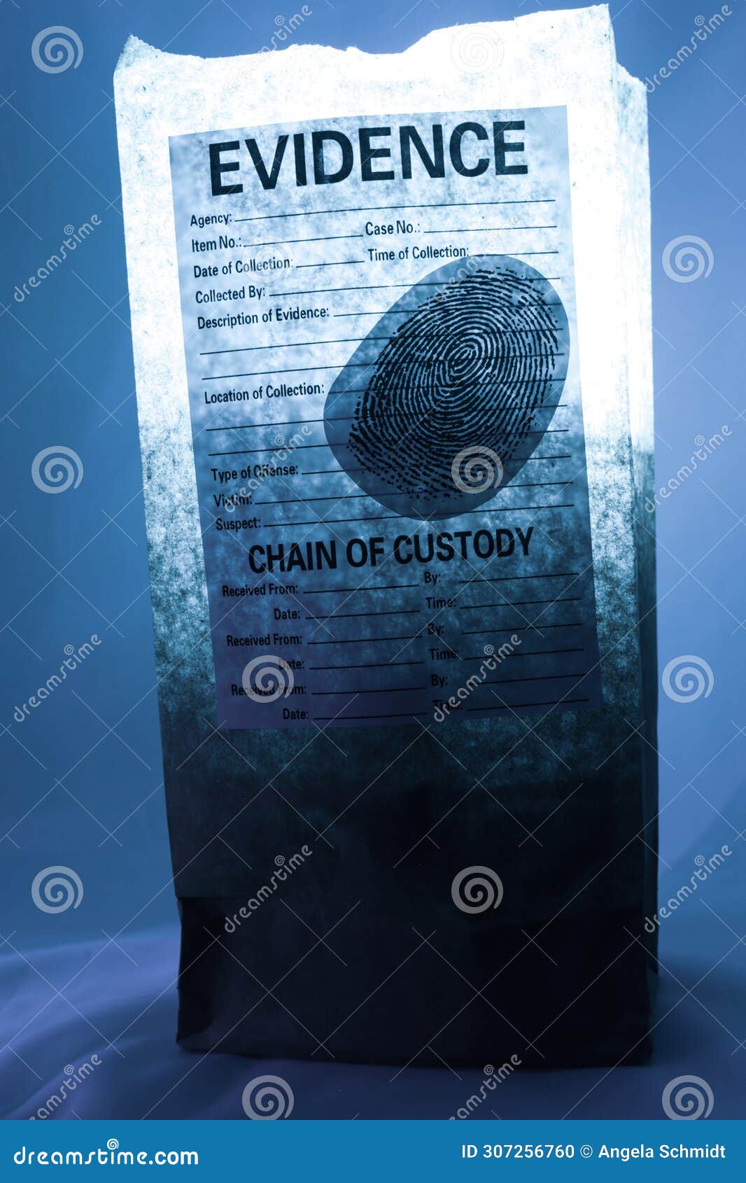 Crime Scene Collections Paper Bag of Evidence LIghted from Inside Stock ...