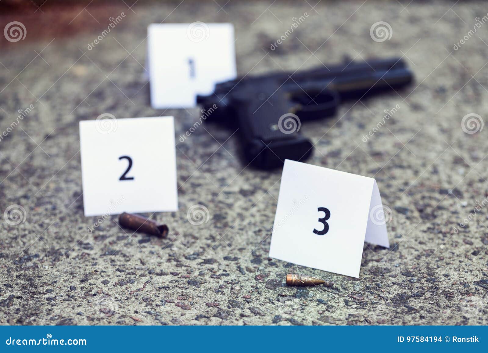 Crime Scene with Evidences and Markers on the Asphalt Stock Photo ...