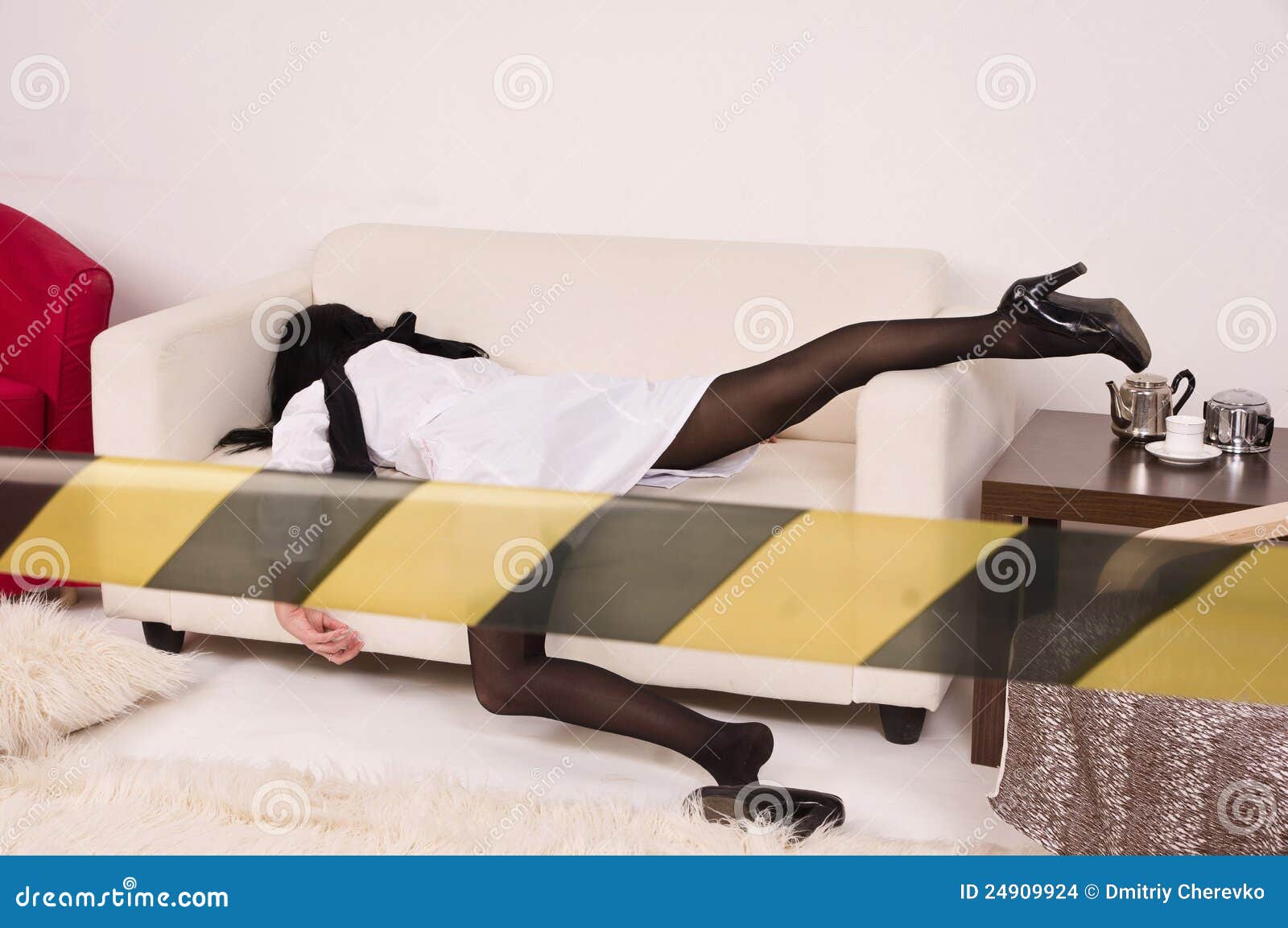 Crime Scene Imitation. Nurse on the Sofa Stock Photo - Image of experts ...