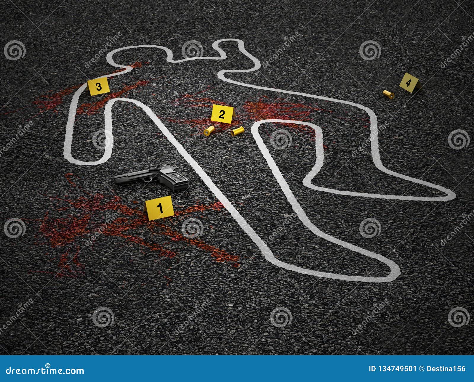Crime Scene of a Murder Case. 3D Illustration Stock Image - Image of ...