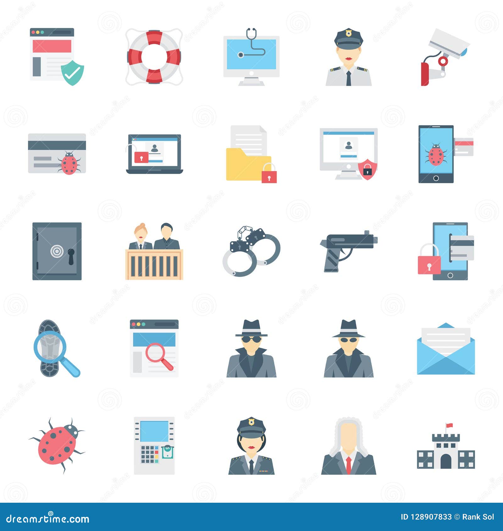 Crime and Security Color Isolated Vector Icons Set that Can Be Easily ...