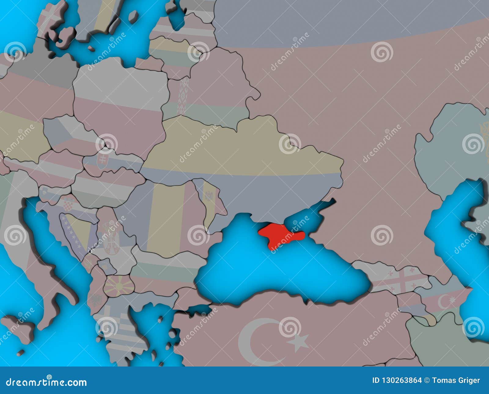 Crimea with flag on 3D map stock illustration. Illustration of ...
