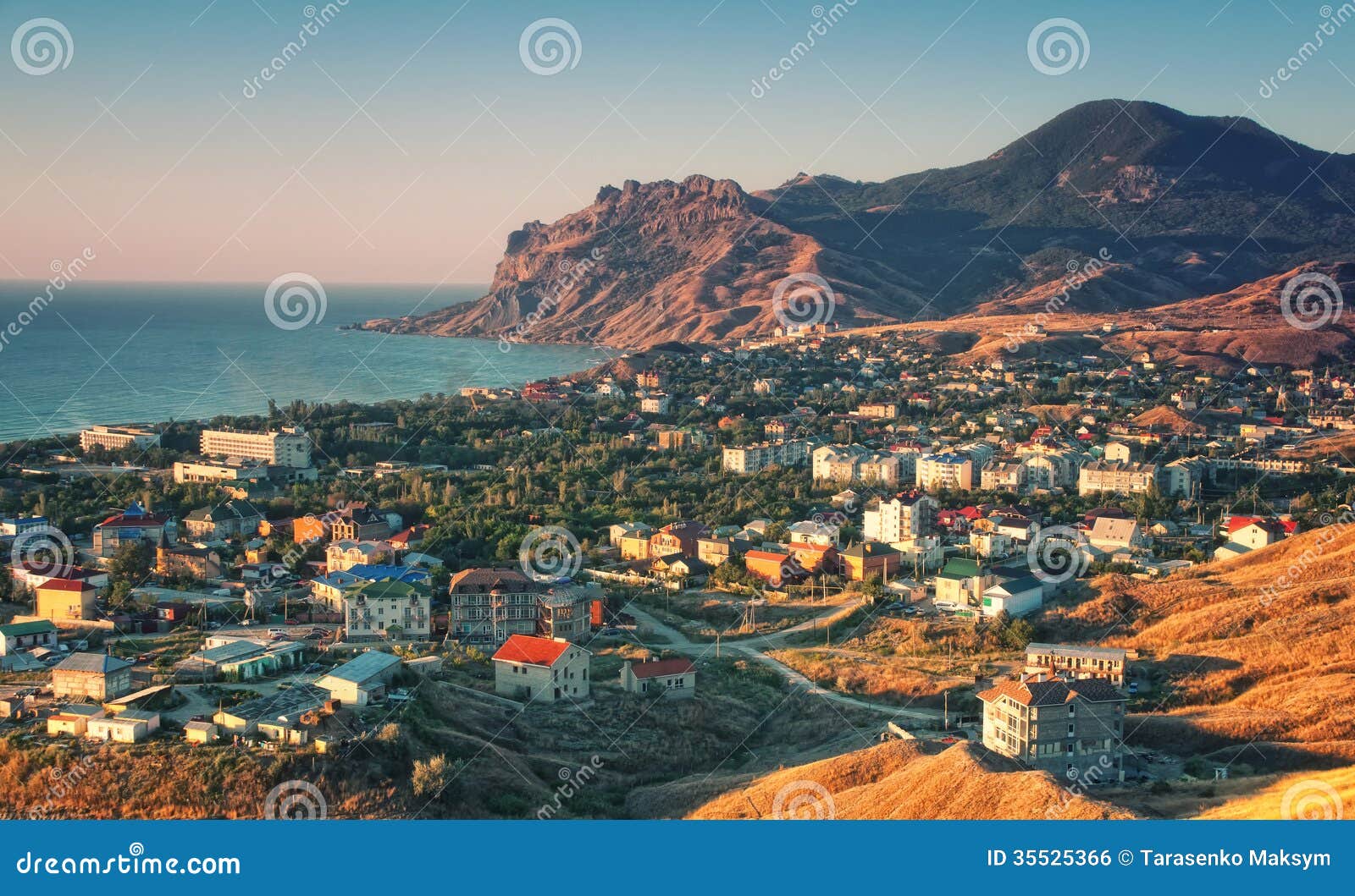Crimea Resort Town with Mountain and Sea Stock Photo - Image of blue ...