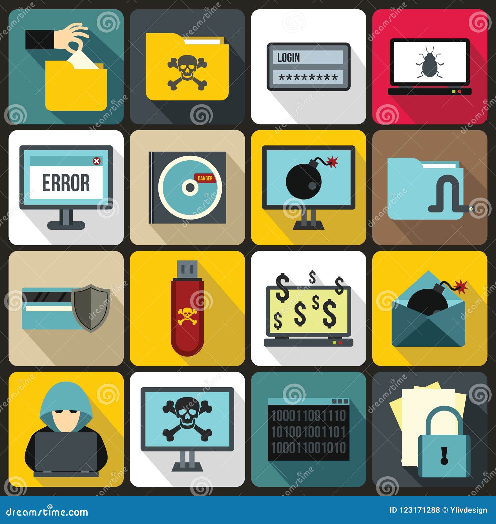 Criminal Activity Icons Set, Flat Style Stock Illustration ...