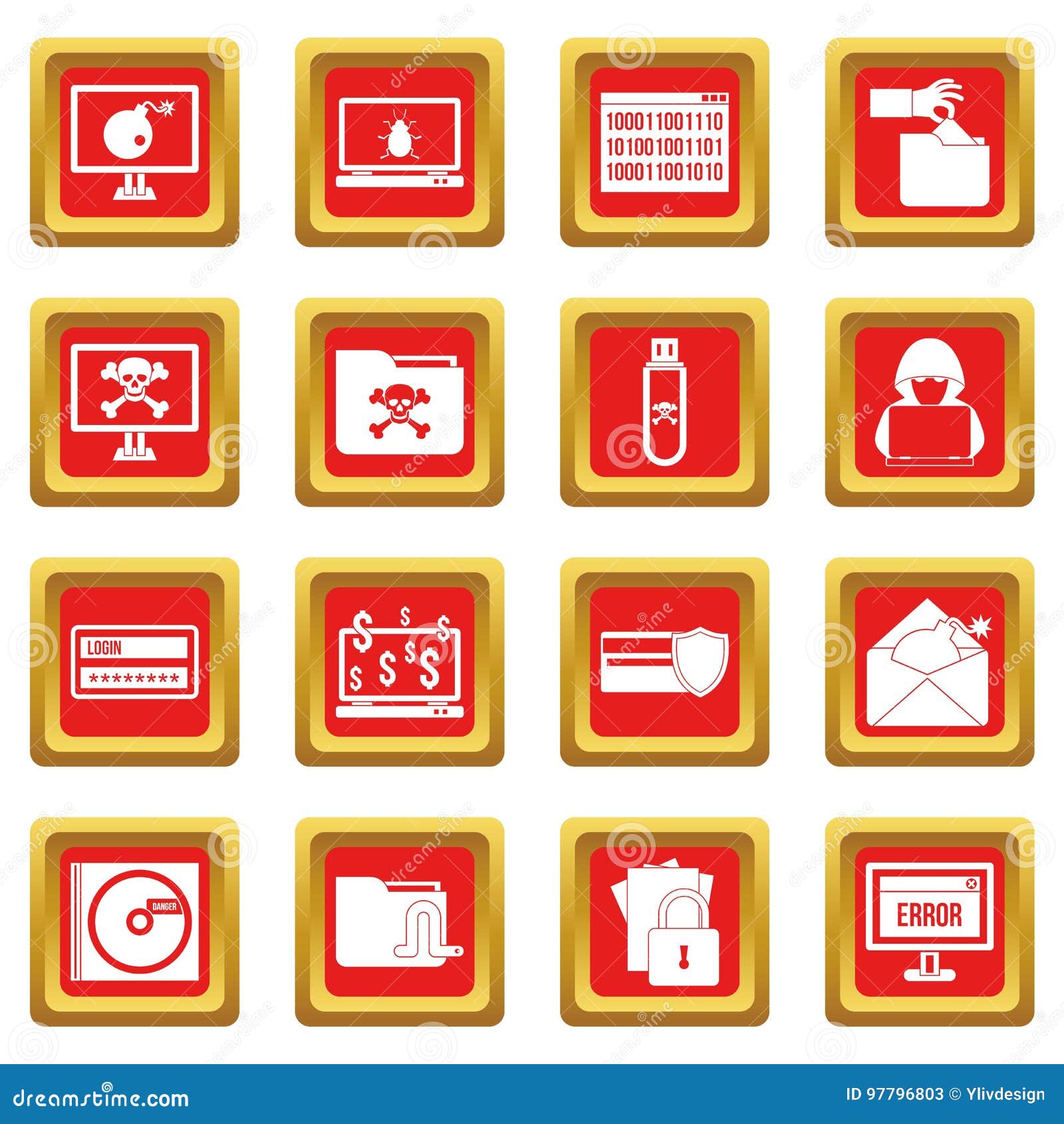 Criminal Activity Icons Set Red Stock Vector - Illustration of ...