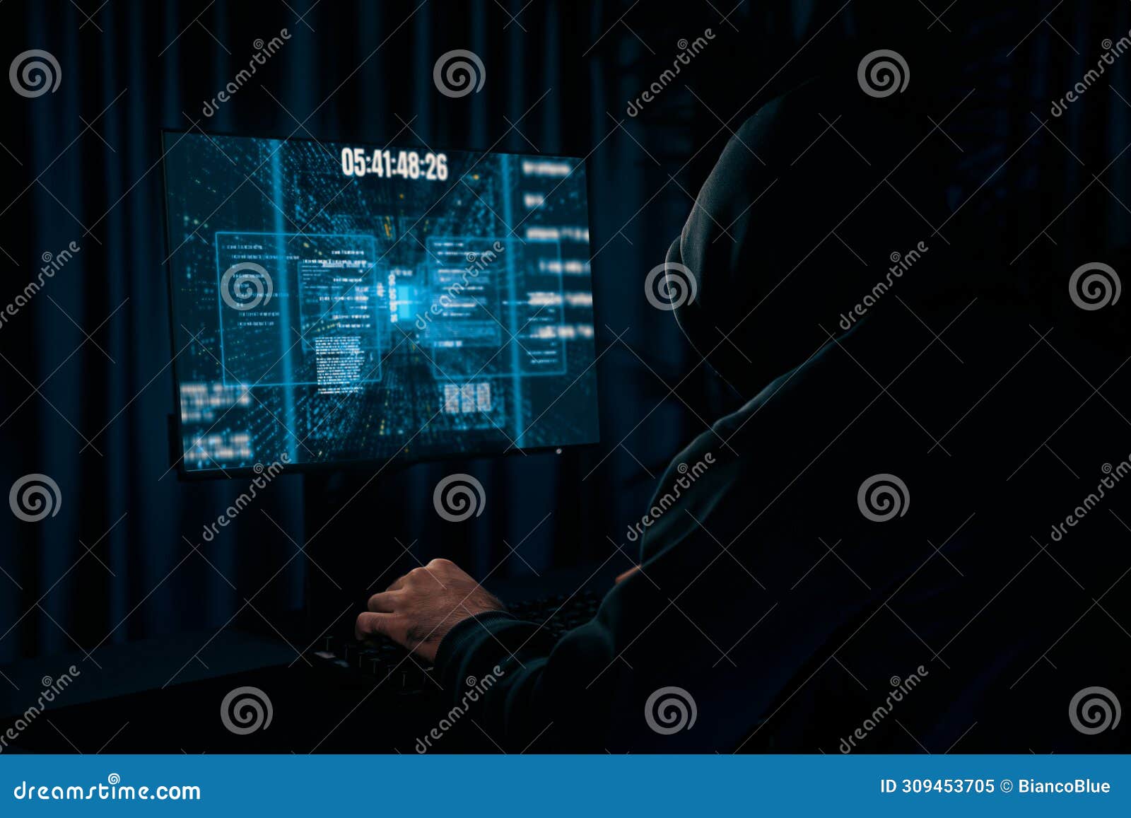 Criminal Anonymous Hack Programmer Trying To Approach at Back Side. Surmise. Stock Image - Image ...