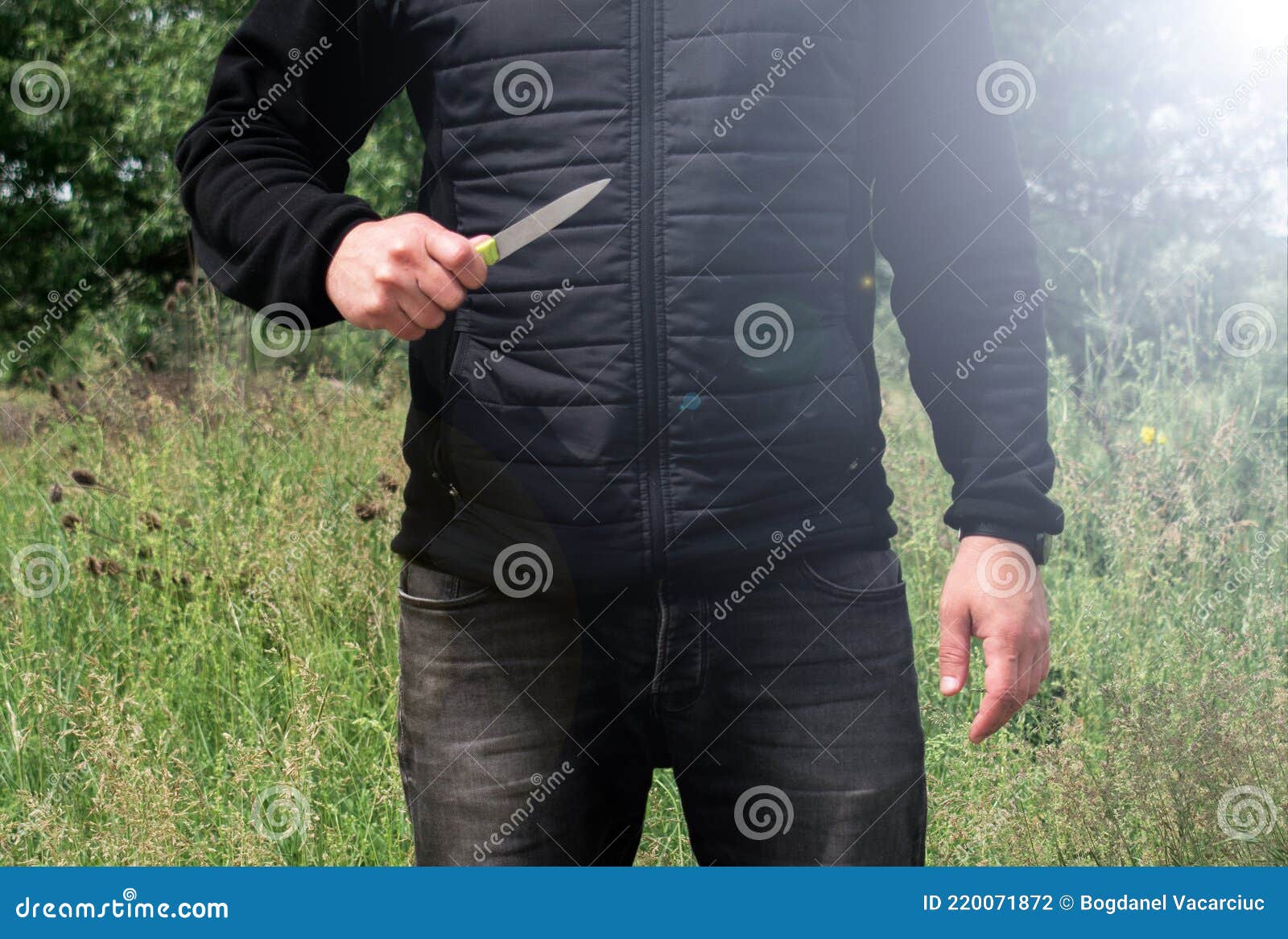 Attacker with Knife in Hand. Criminal Attack - Concept Stock Photo ...