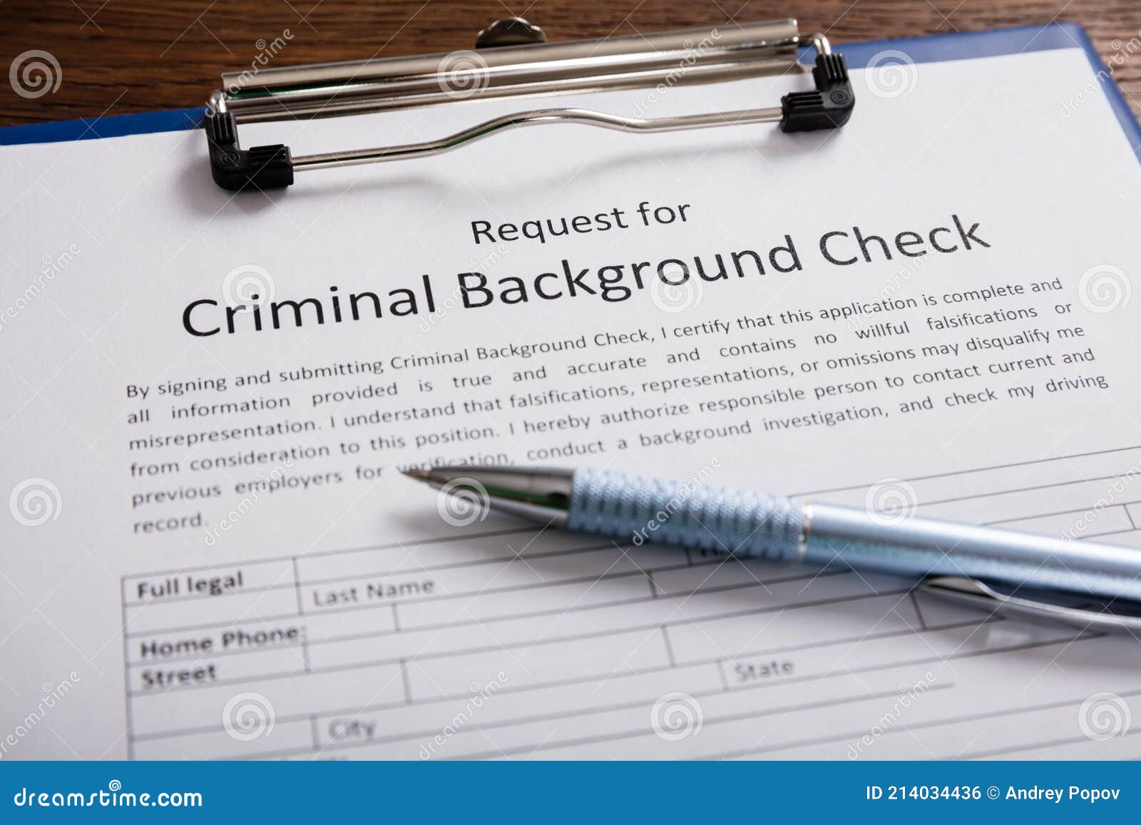 Criminal Background Check Application Form with Pen Stock Photo - Image ...