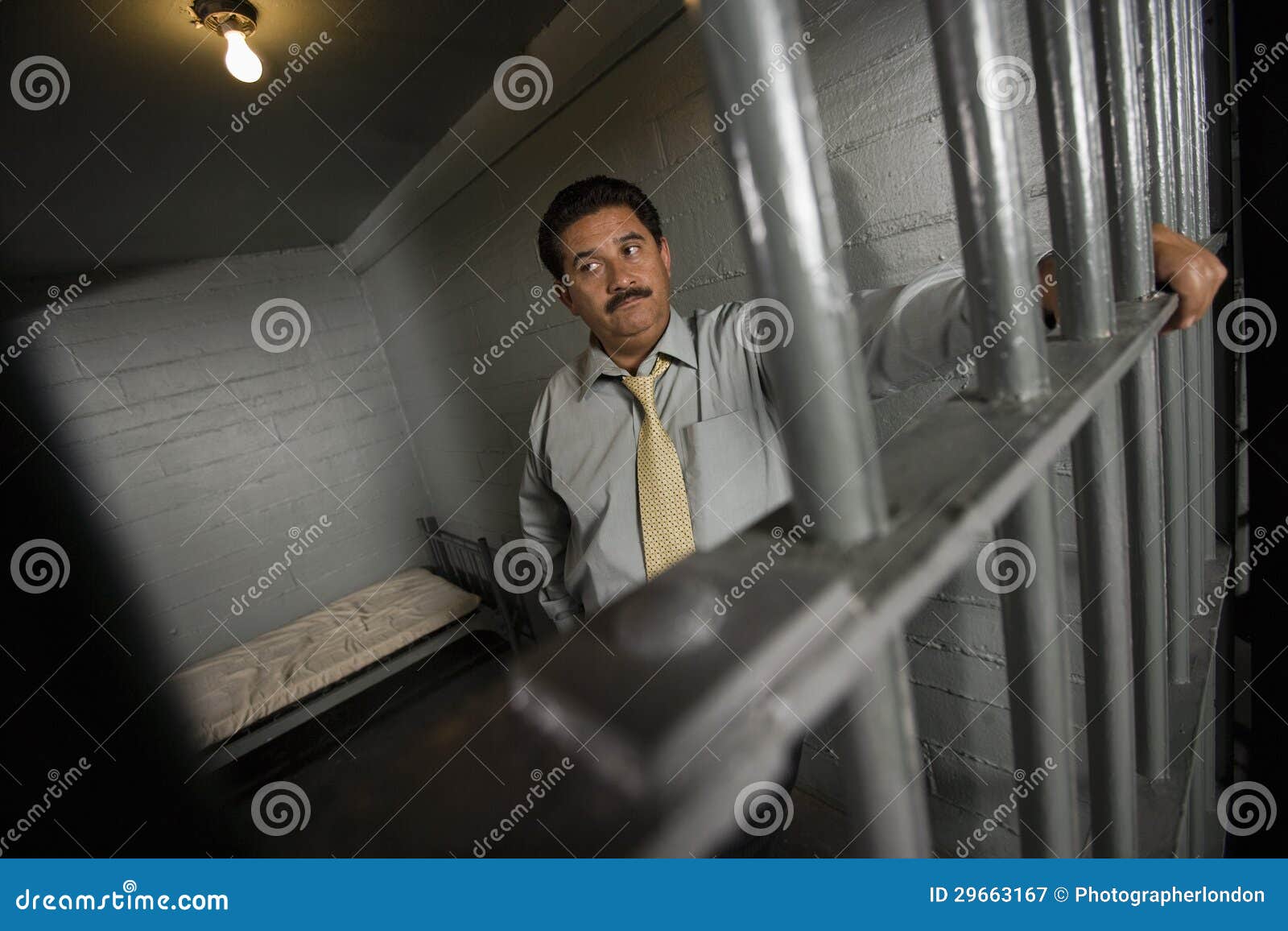 Criminal Behind Bars in Jail Stock Image - Image of adult, depressed ...