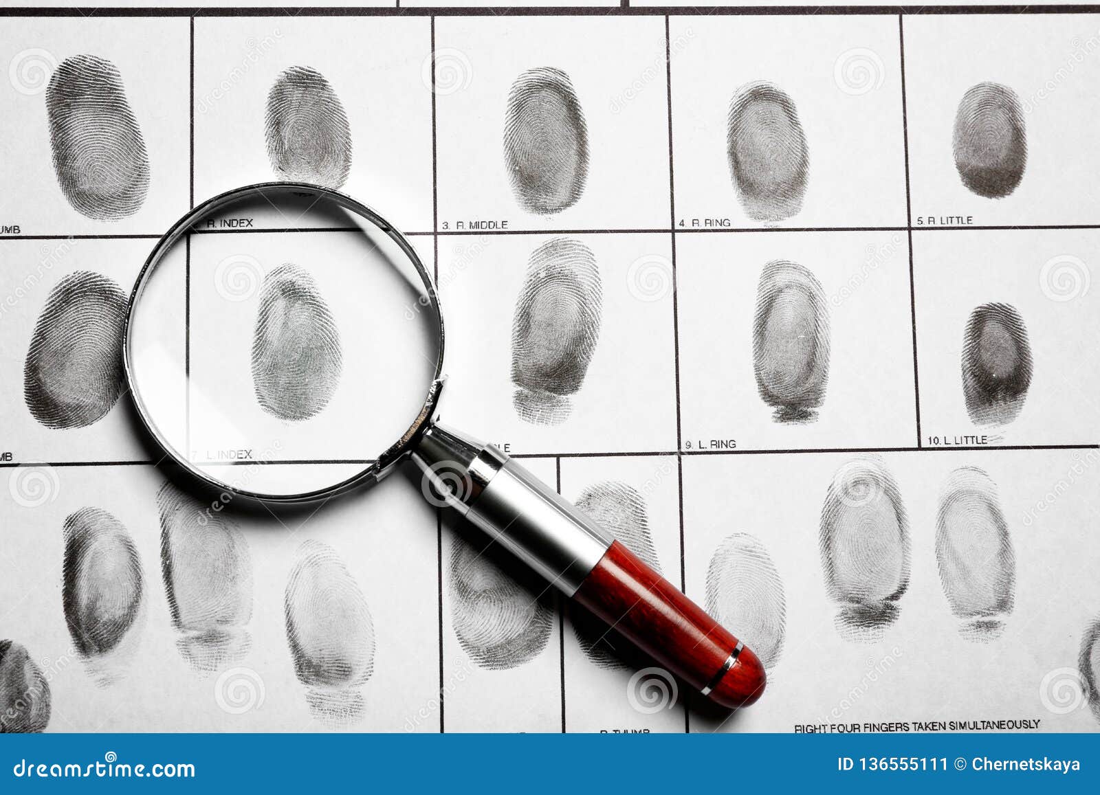 Criminal Fingerprint Card and Magnifier Stock Image - Image of ...