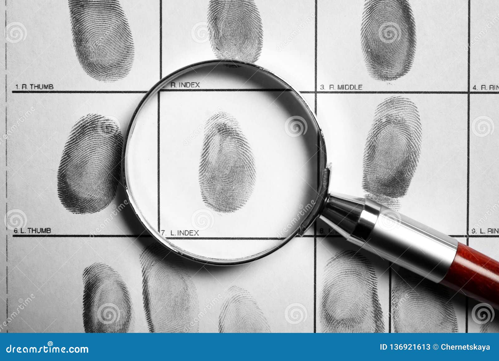 Criminal Fingerprint Card and Magnifier Stock Image - Image of ...