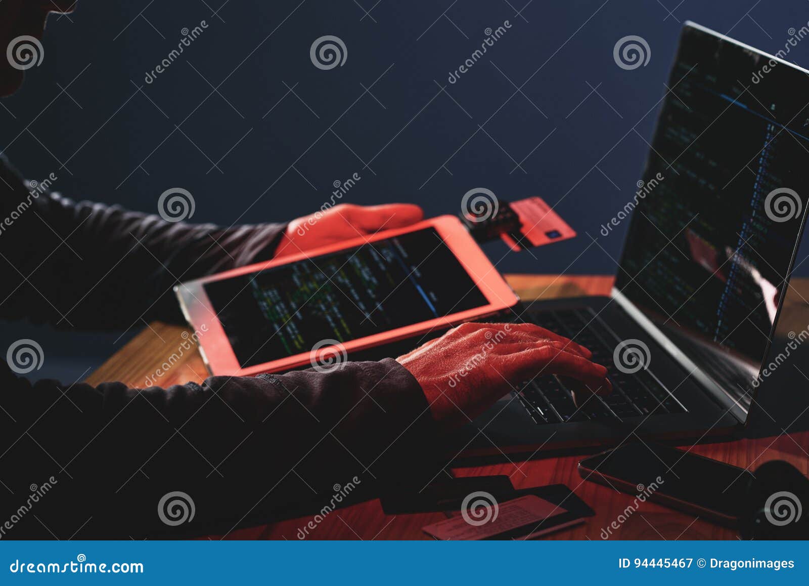 Criminal Hacking Laptop in the Dark Stock Image - Image of credit ...