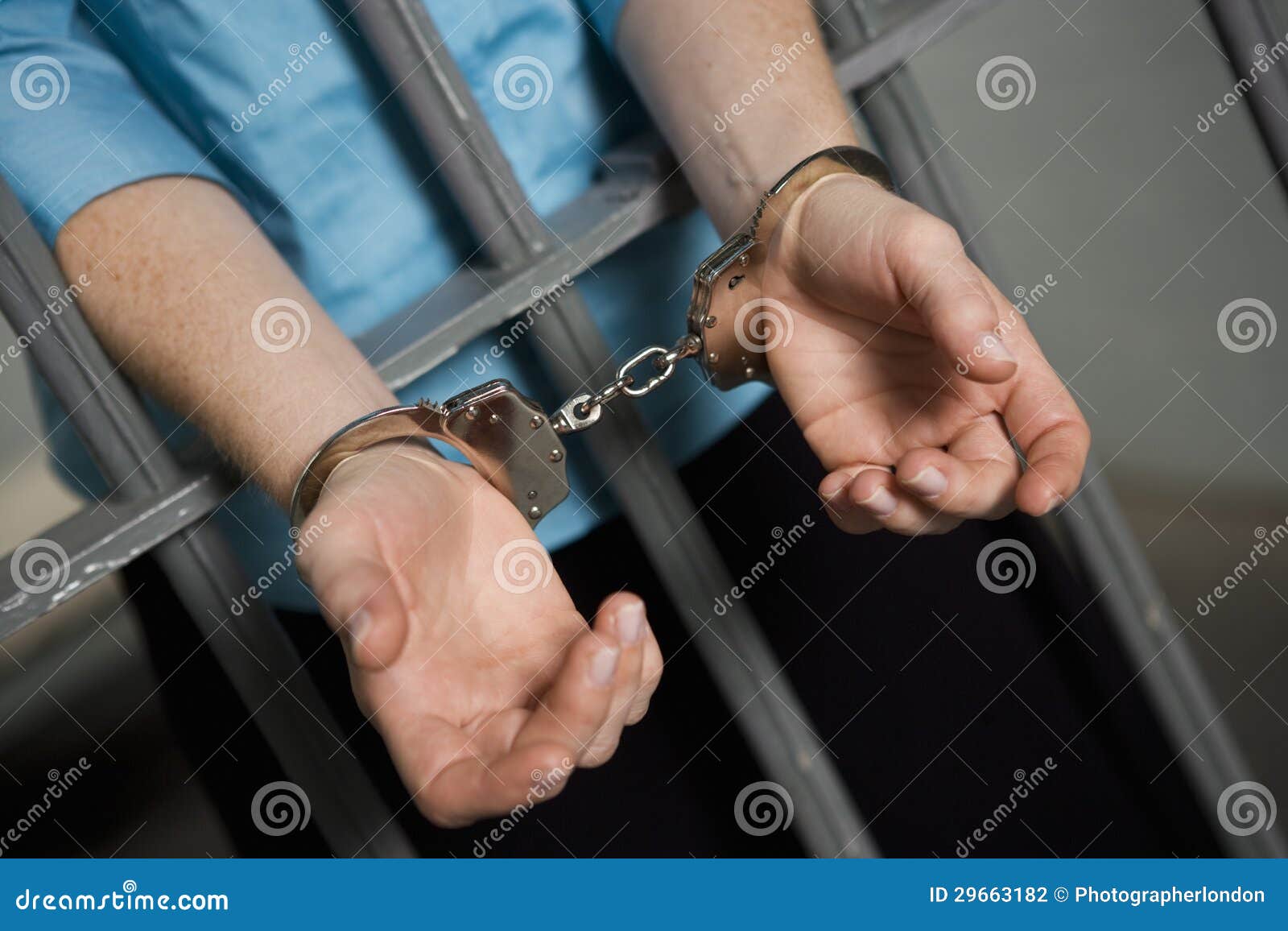 Criminal Handcuffed To Bars Stock Photo - Image of people, convict ...