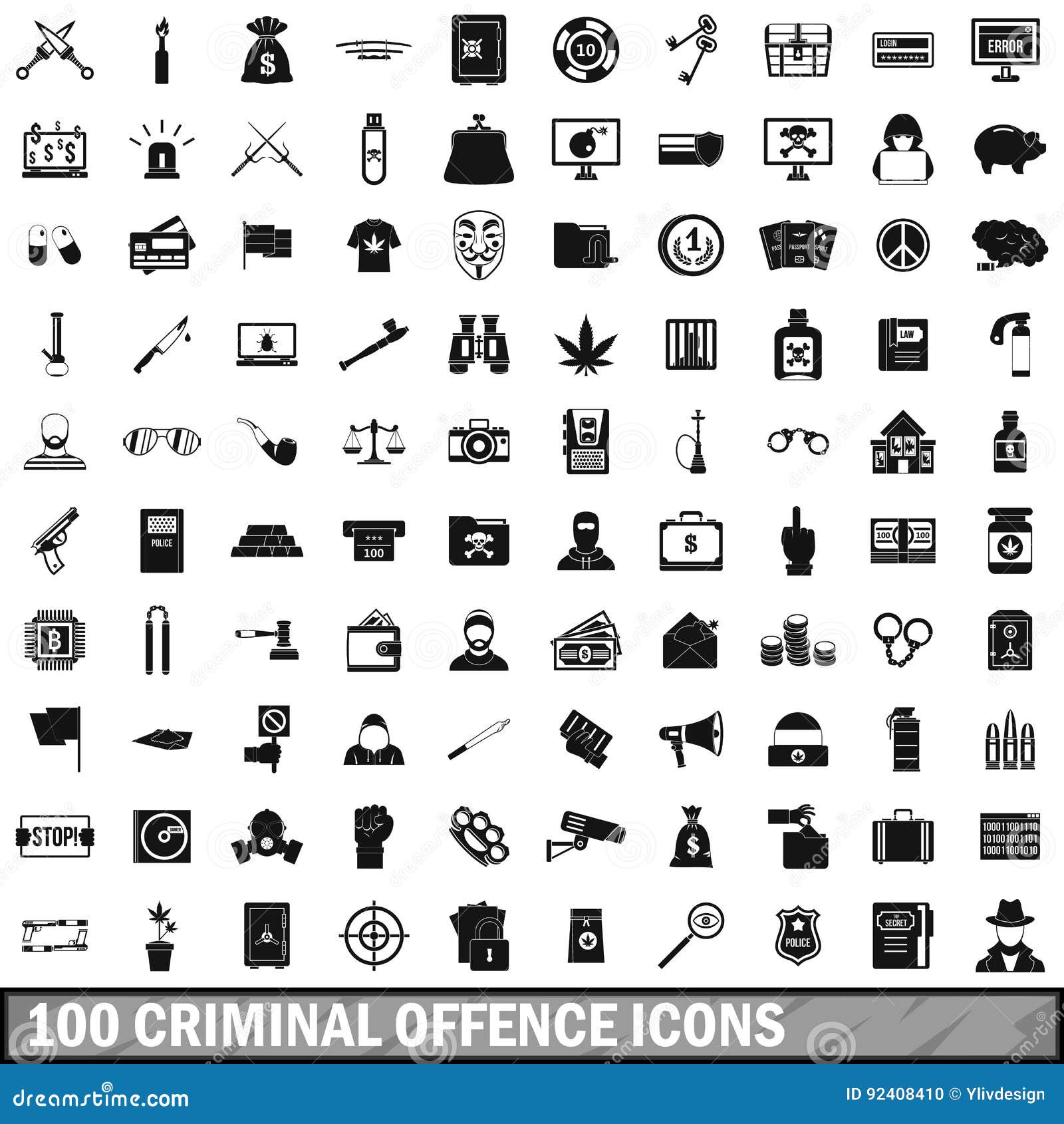 100 Criminal Offence Icons Set, Simple Style Stock Vector ...
