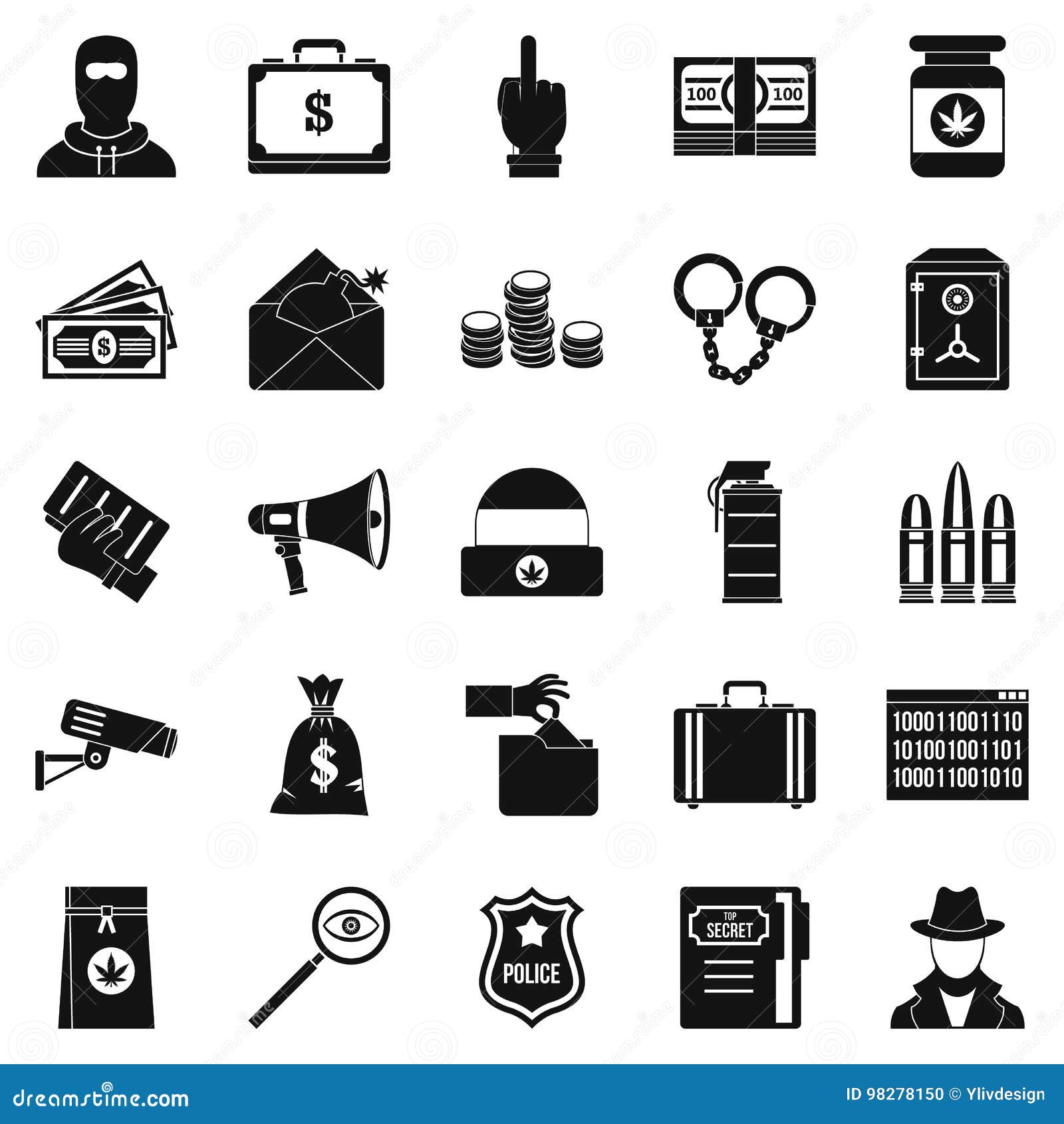 Criminal Offence Icons Set, Simple Style Stock Vector - Illustration of ...
