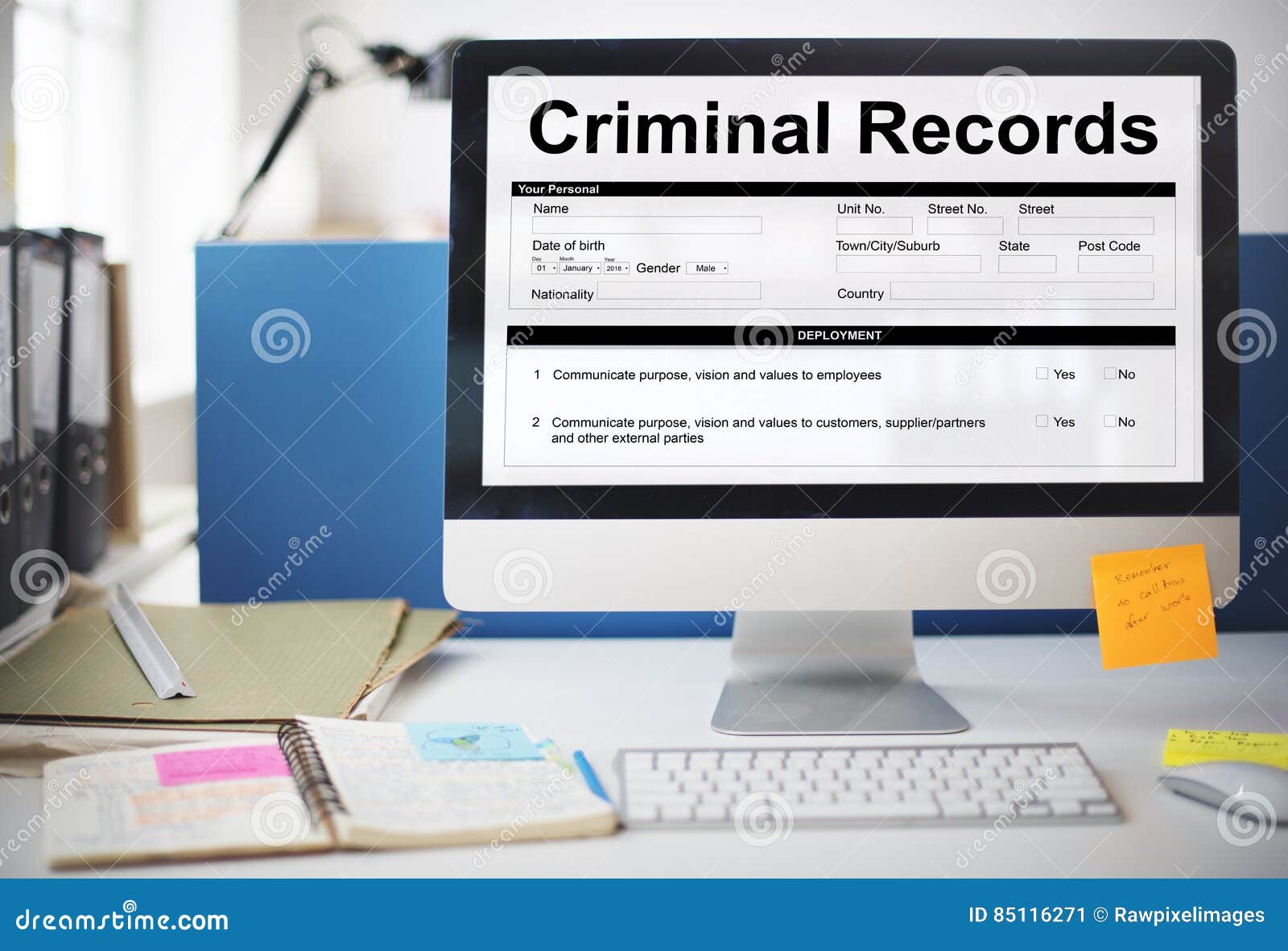 Criminal Records Insurance Form Graphic Concept Stock Image - Image of ...