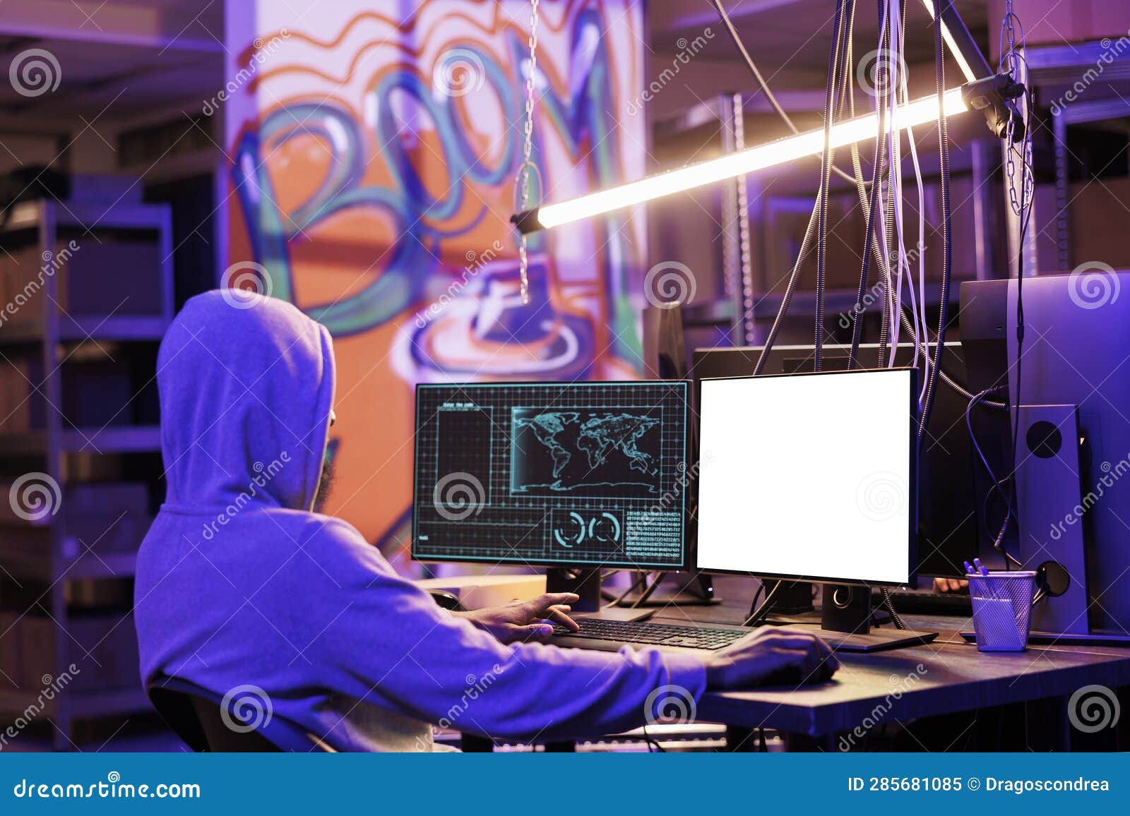 Criminal Using Computer White Screen Stock Image - Image of abandoned ...