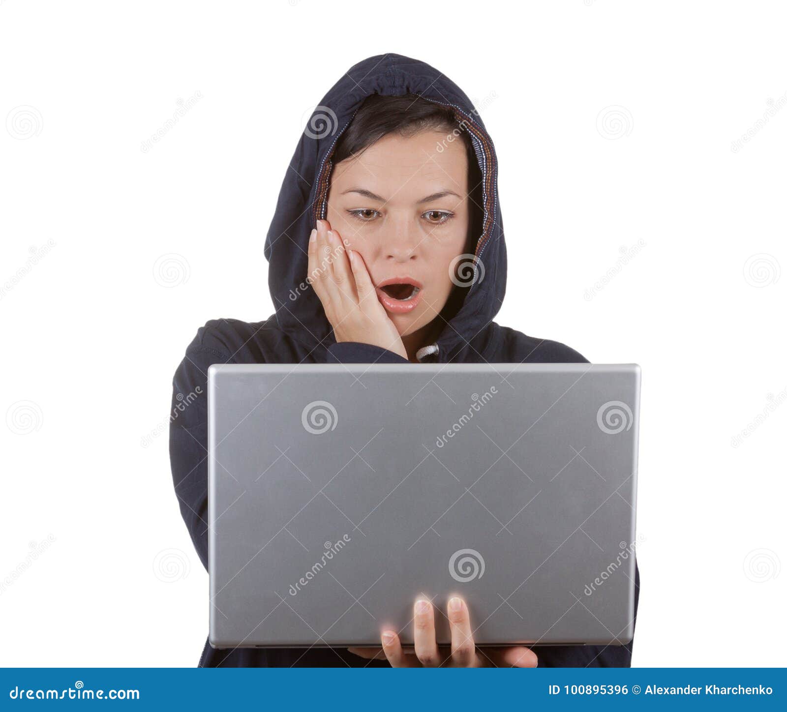Criminal Woman Hacker Wearing Hood on Using a Laptop Stock Photo ... Criminal Woman Hacker Wearing Hood on Using a Laptop Stock Photo ...