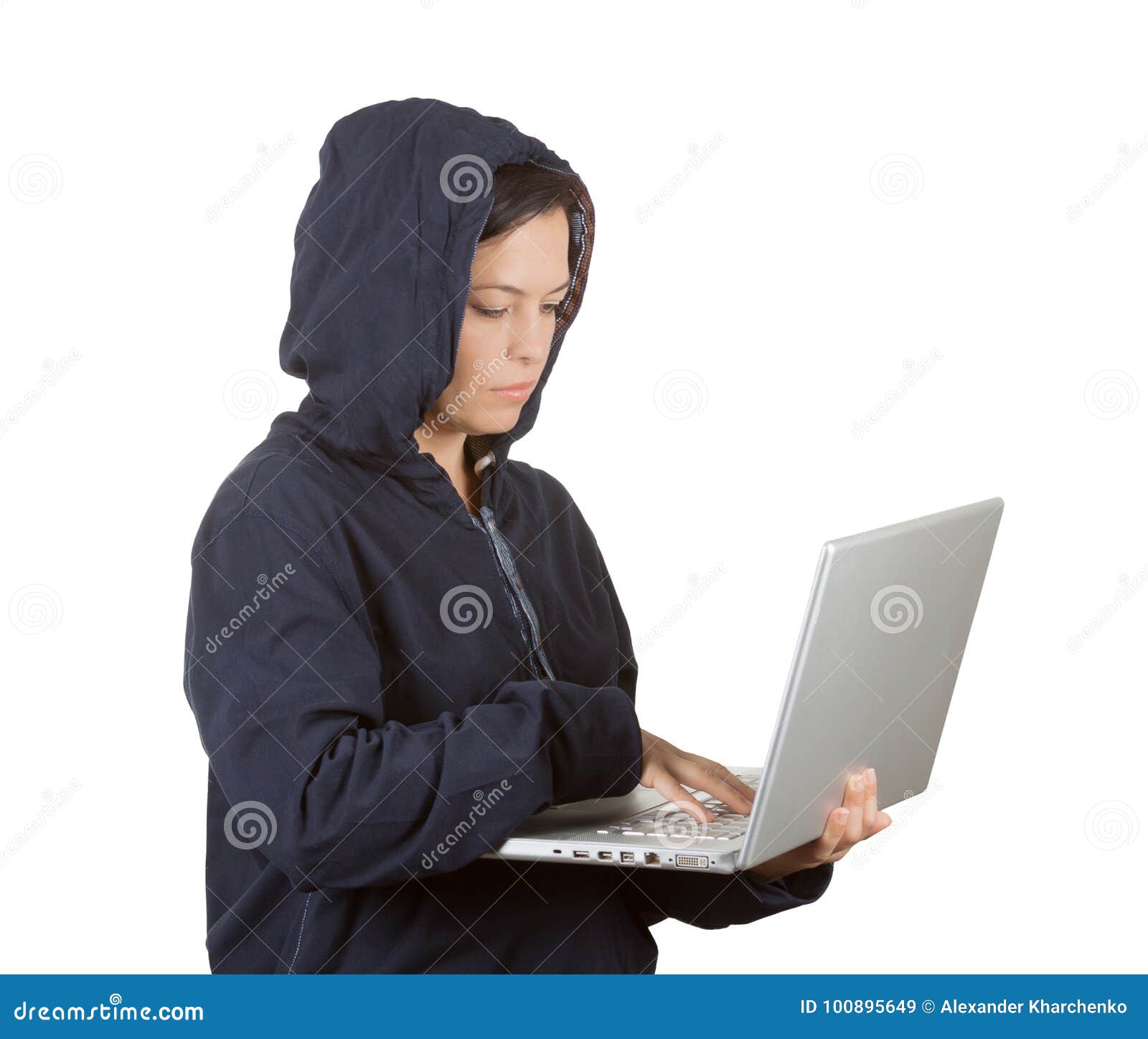 Criminal Woman Hacker Wearing Hood on Using a Laptop Stock Image ... Criminal Woman Hacker Wearing Hood on Using a Laptop Stock Image ...