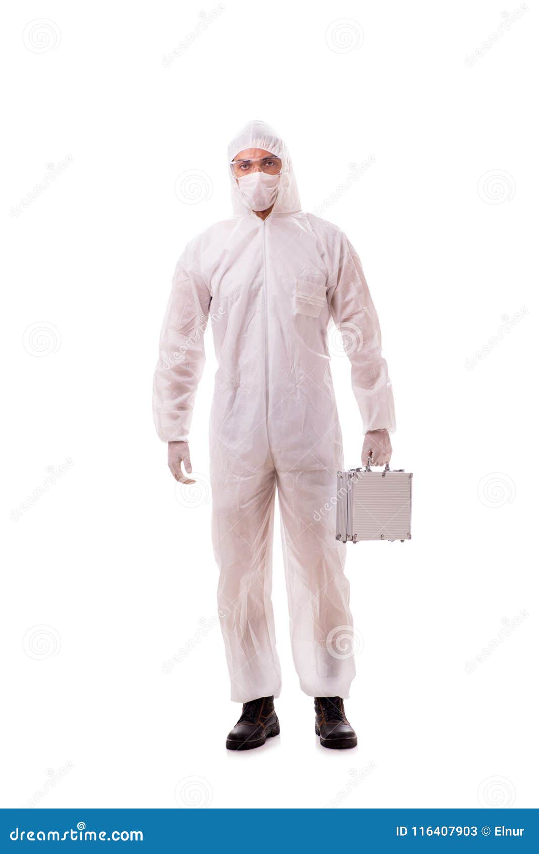 The Criminologist in Protective Suit with Steel Case Stock Image ...