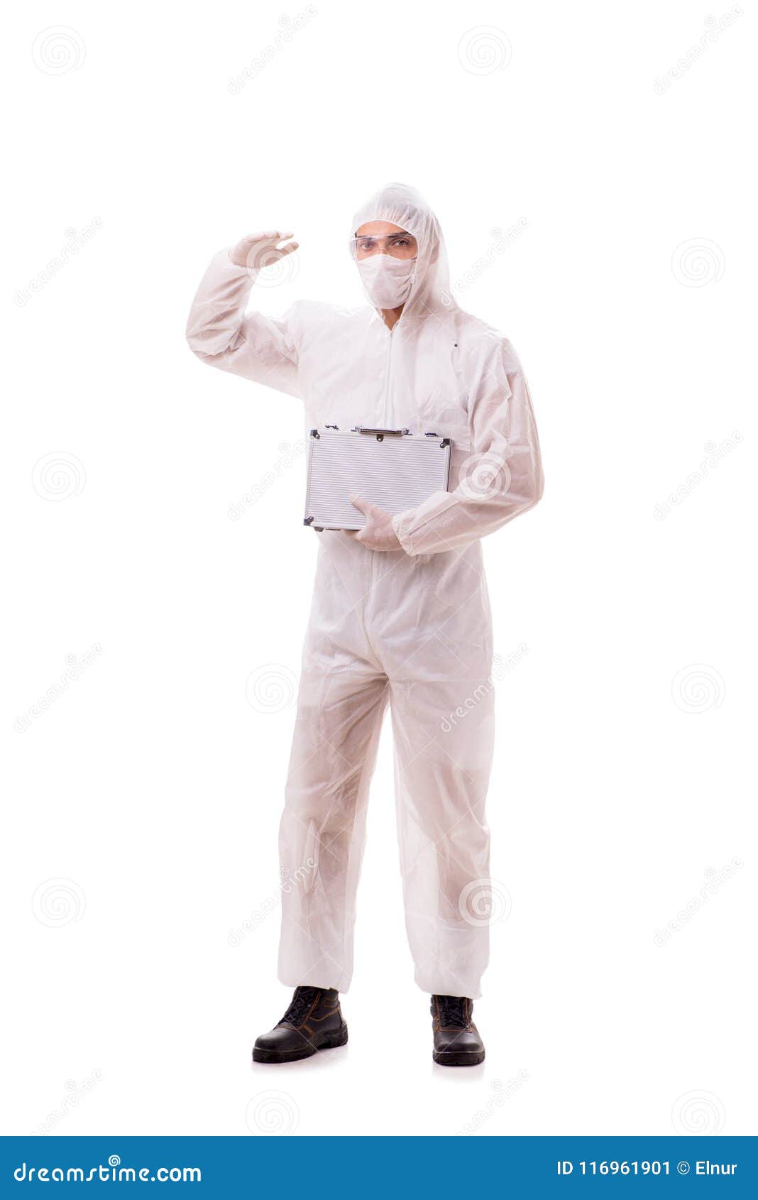 The Criminologist in Protective Suit with Steel Case Stock Image ...