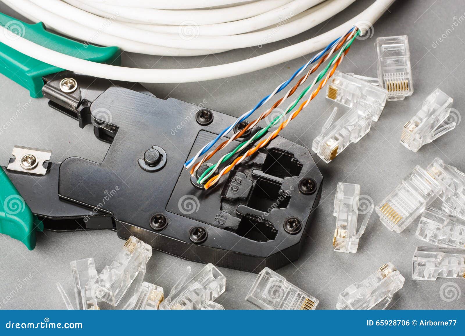 Crimper and network cable stock photo. Image of cord - 65928706