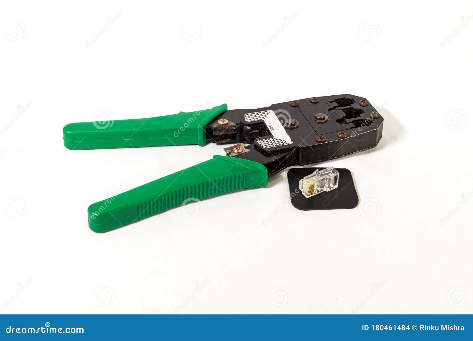Crimper and Wire Cutter Isolated on a White Background with RJ45 Socket ...