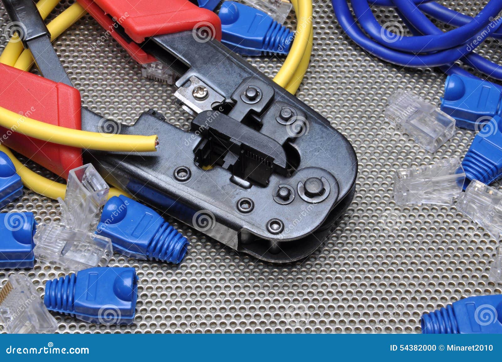 Crimping Tool with Network Cable and Connectors Stock Photo - Image of ...