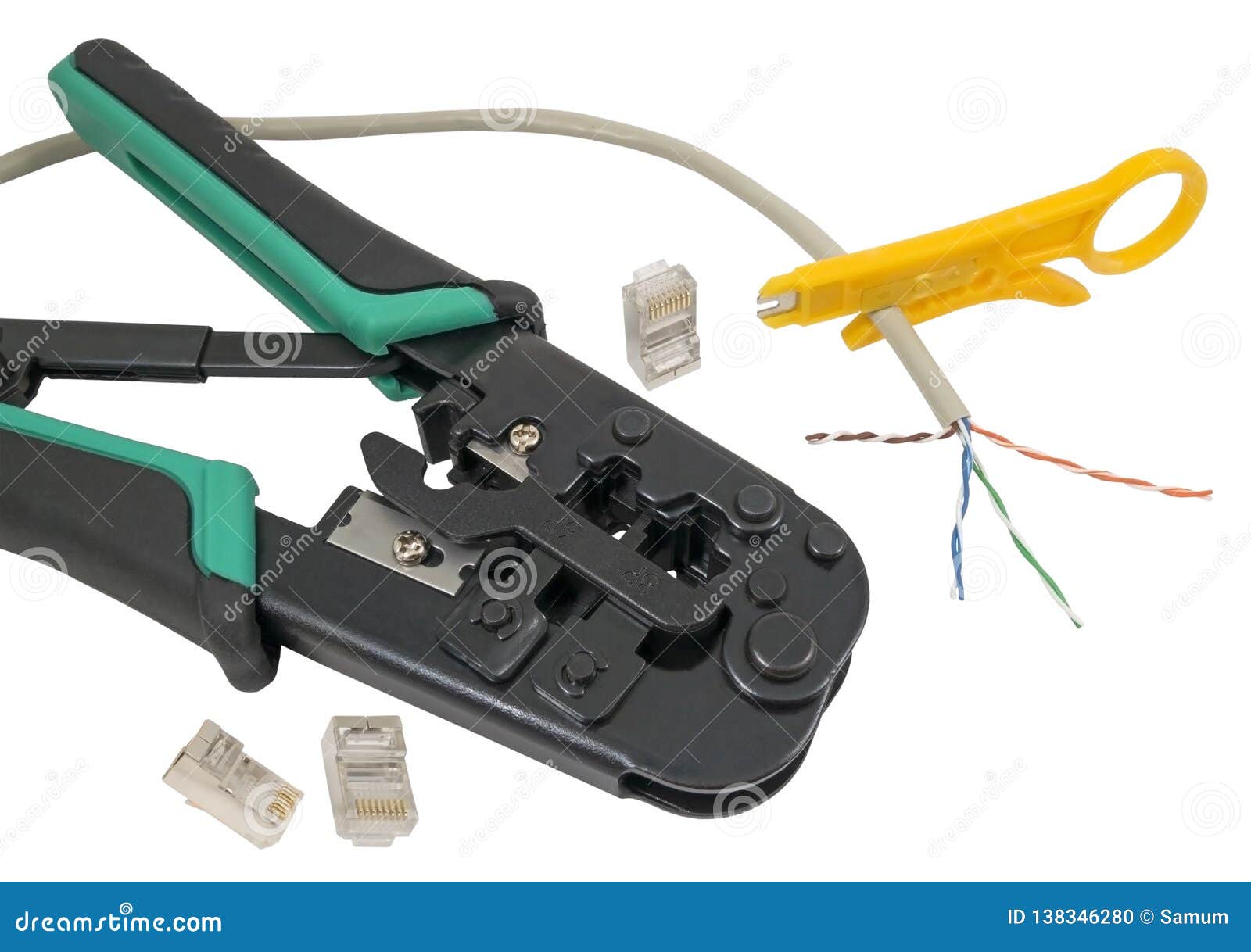 Crimping Tool with a Network Cable Isolated Stock Photo - Image of ...