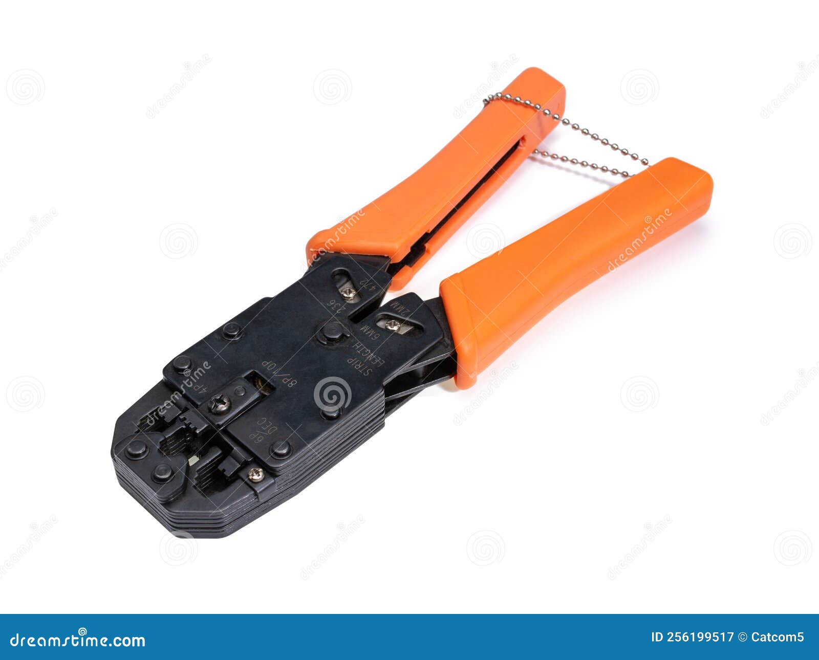 Crimping Tool for Twisted Pair RJ-45, Orange Handles. on a White ...