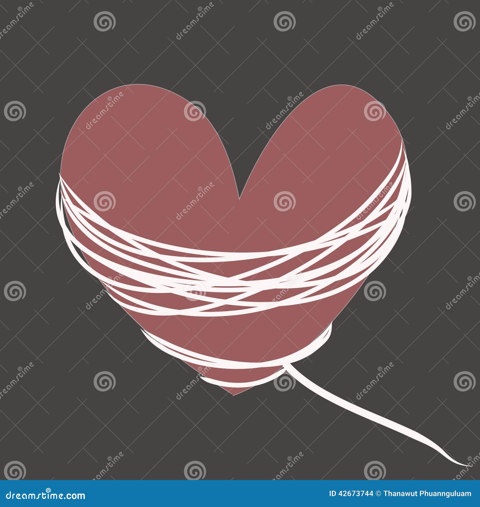 Crimson Heart with White Rope on Gray Background Stock Illustration ...