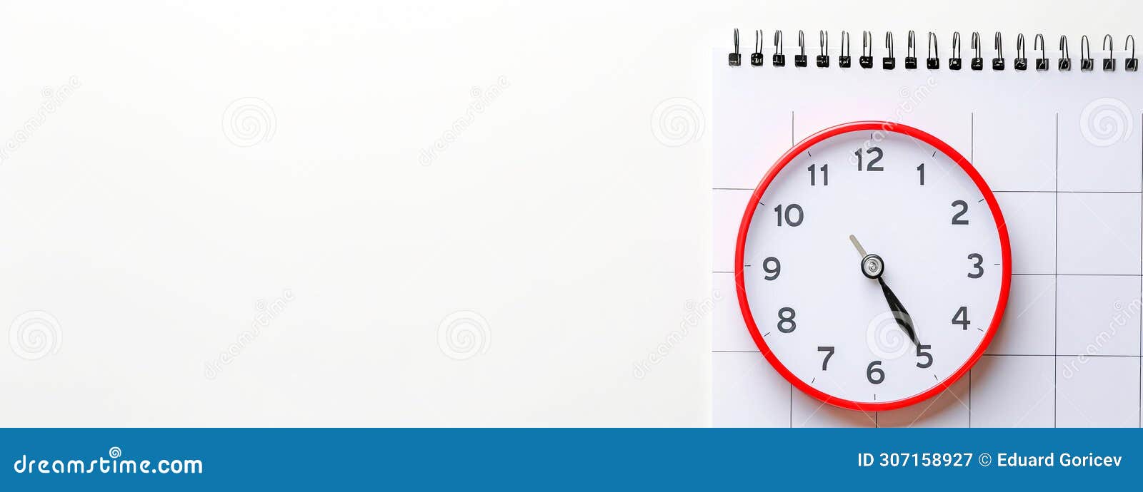 A Red Clock, a Measuring Instrument, Sits on Top of a Calendar, Copy ...