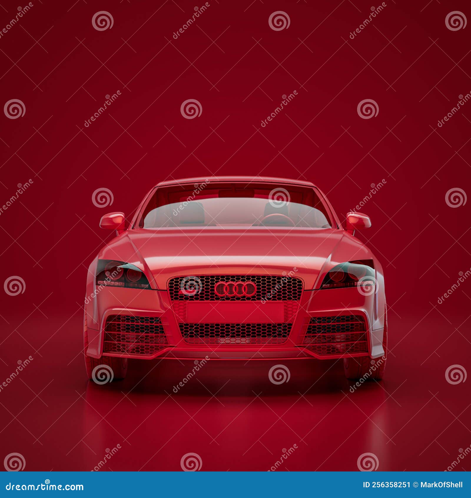 Crimson Red Car, Audi TT RS 2010. Front View, 3D Rendering Editorial ...
